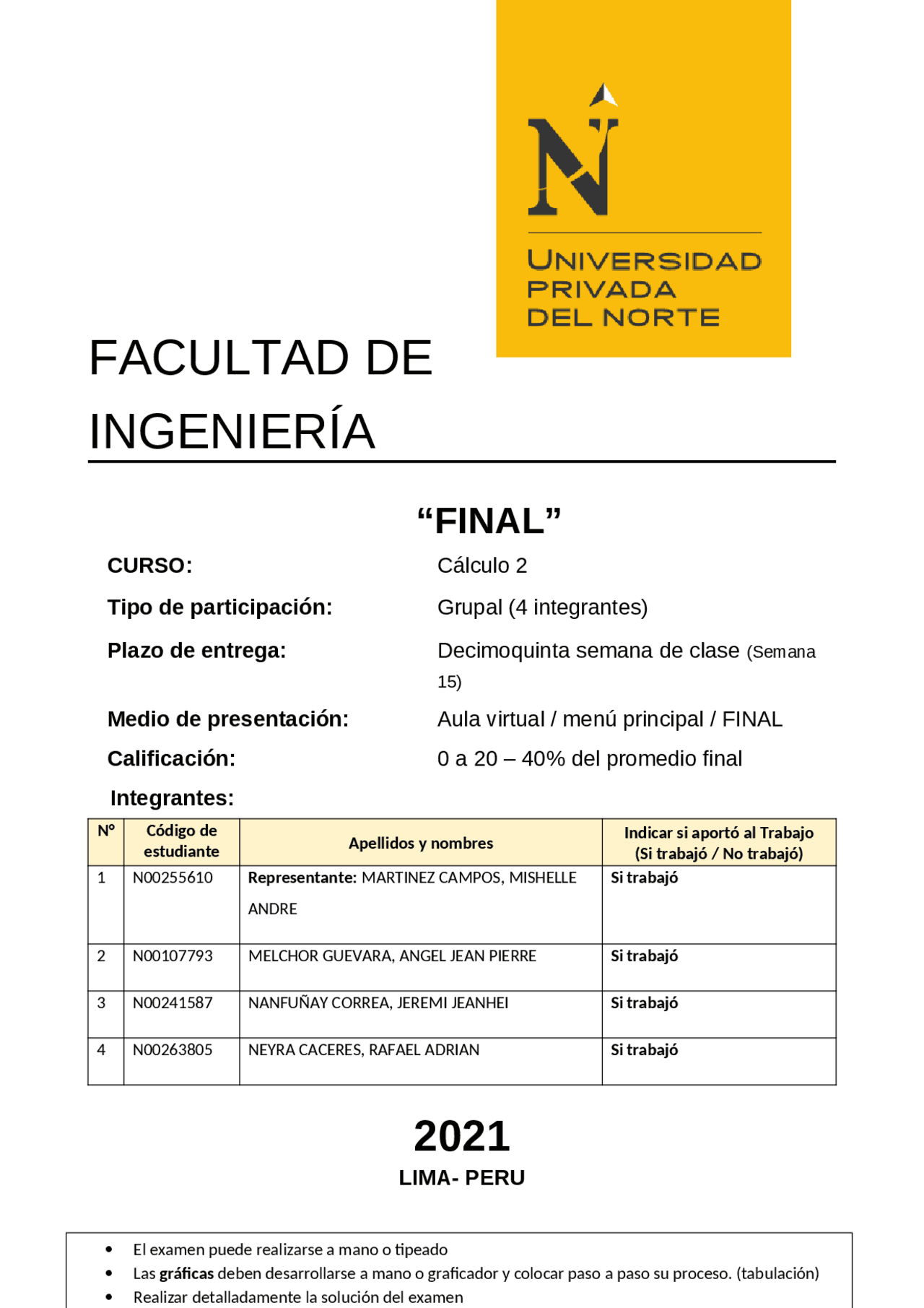 Examen Final Calculo 2 Exámenes De Cálculo Para Ingenierios Docsity