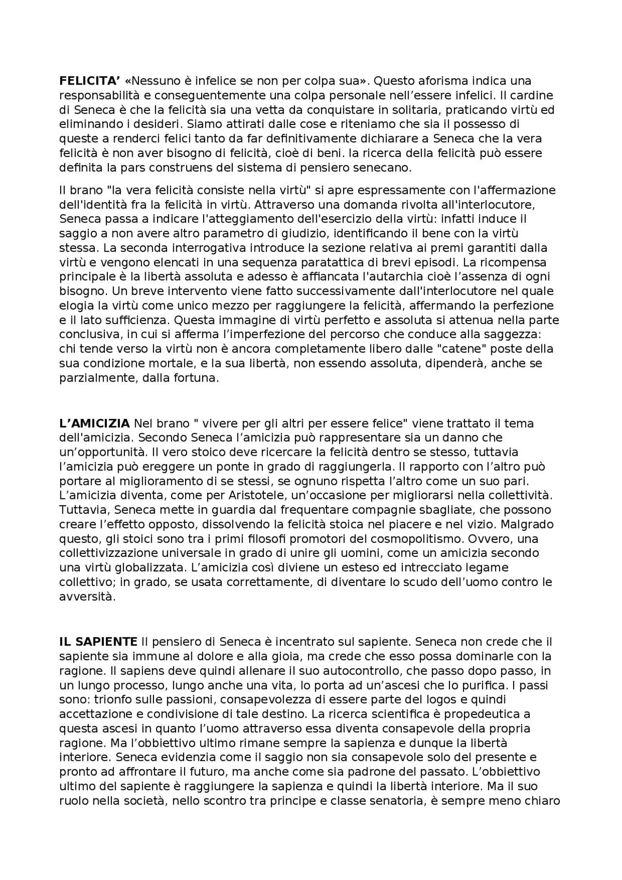 Pensiero di Seneca, Latino | Appunti di Latino | Docsity