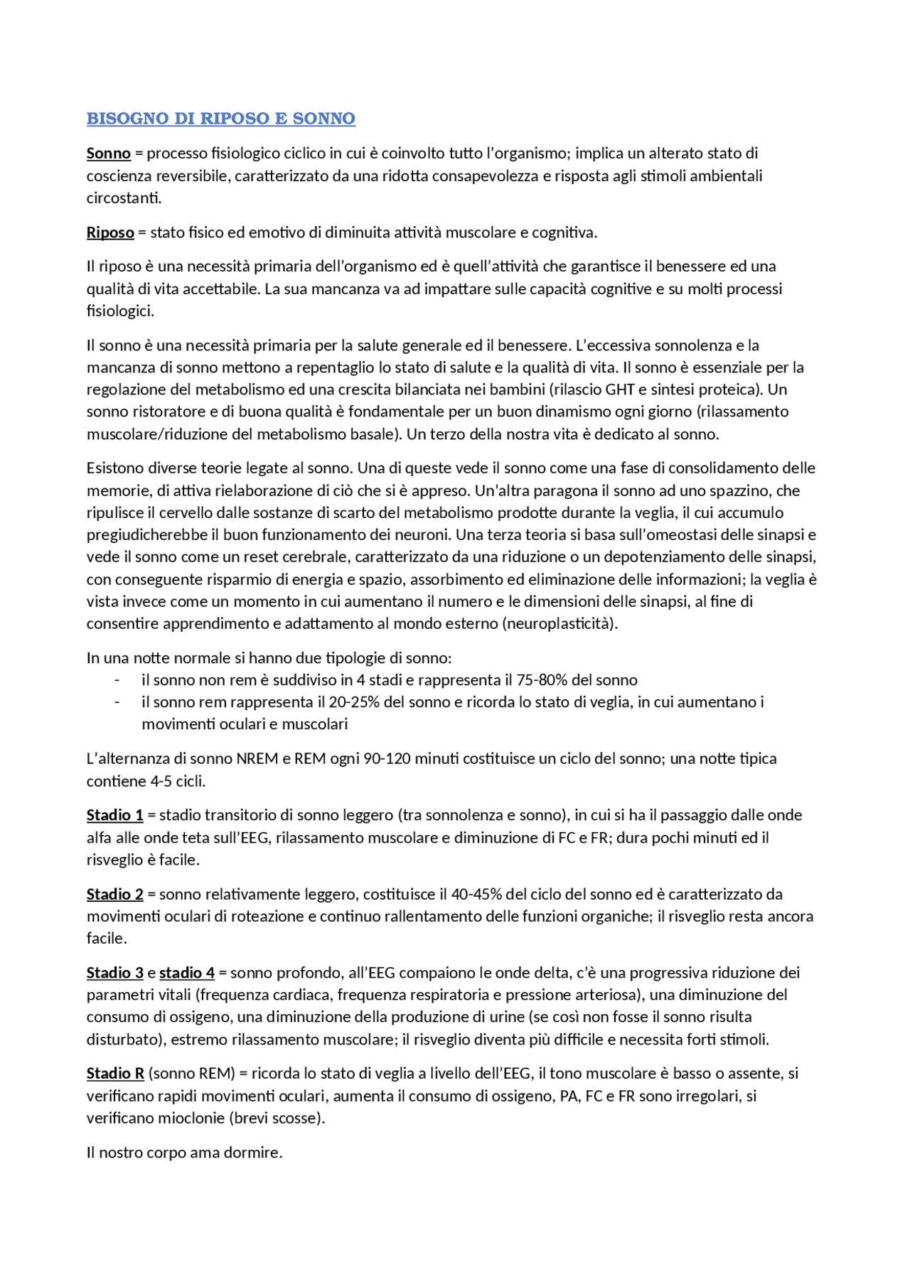 Scienze Infermieristiche Cliniche 1 Bai Di Riposo E Sonno Appunti