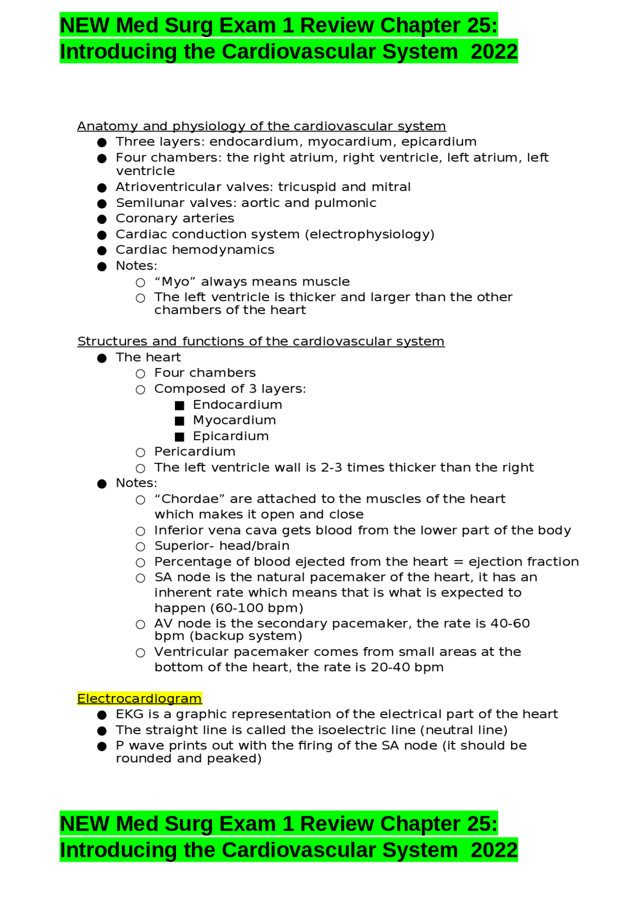 NEW Med Surg Exam 1 Review Chapter 25: Introducing the Cardiovascular ...
