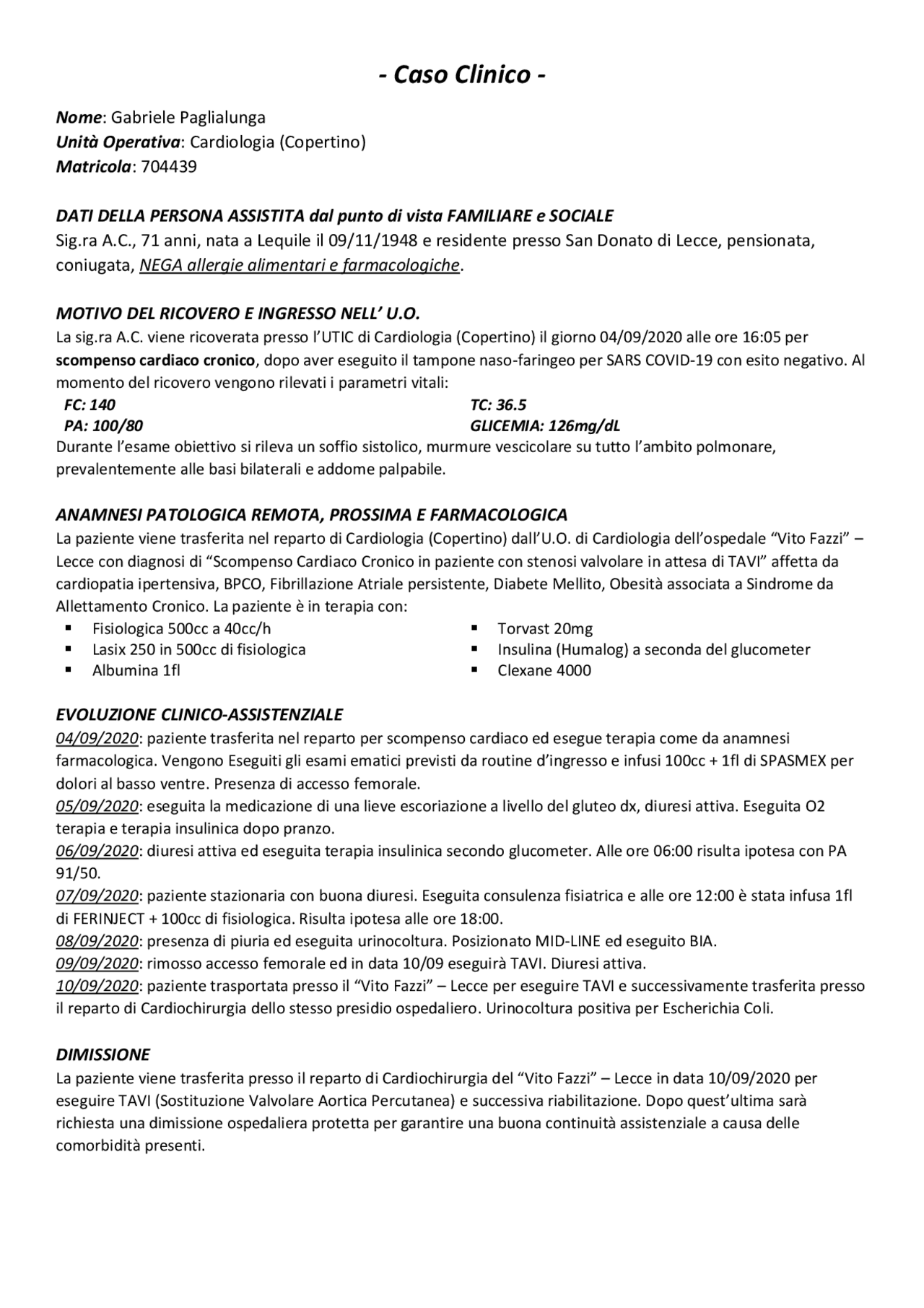 Caso Clinico Per Esame Tirocinio 2 Anno Dispense Di Scienze