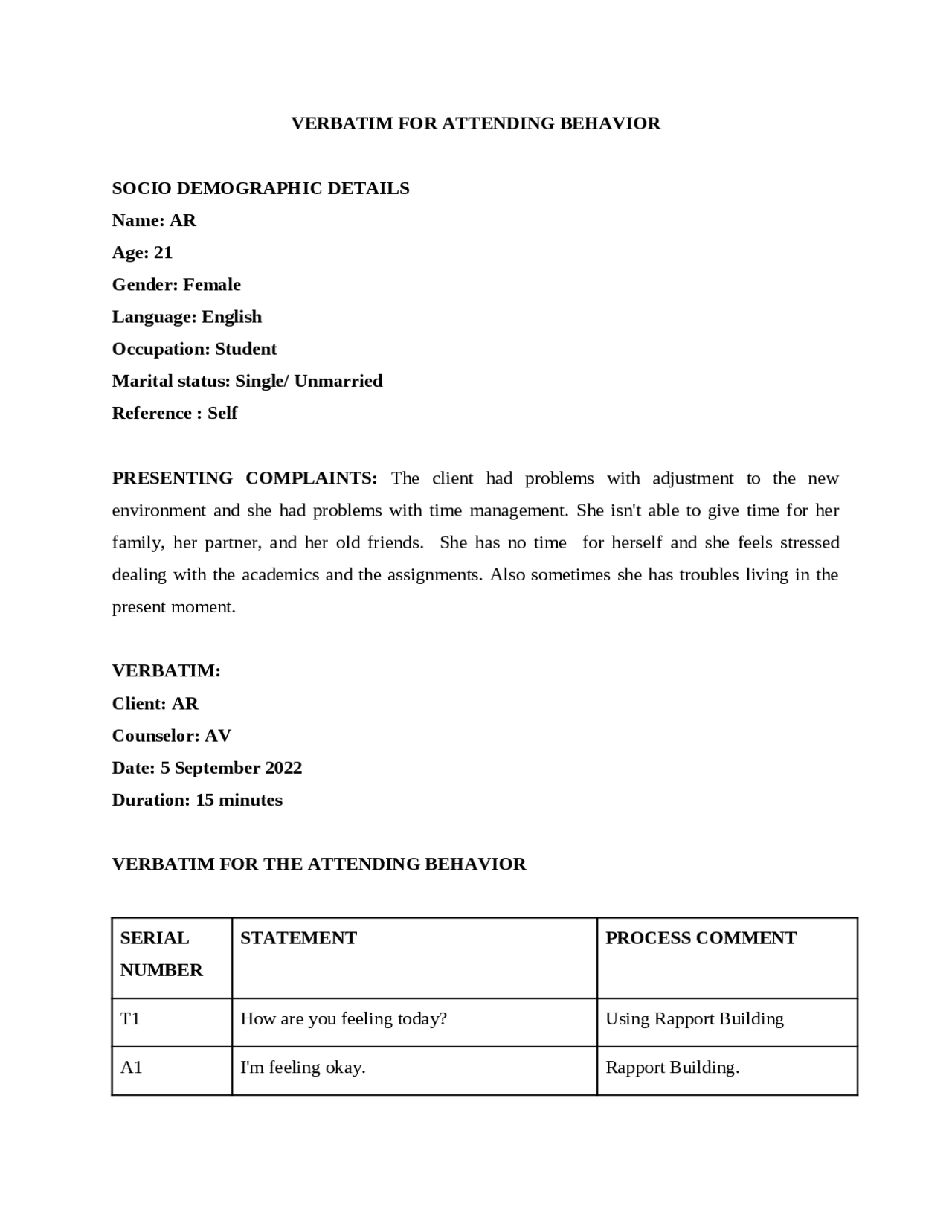 VERBATIMS FOR BASIC COUNSELLING SKILLS | Cheat Sheet Psychology | Docsity