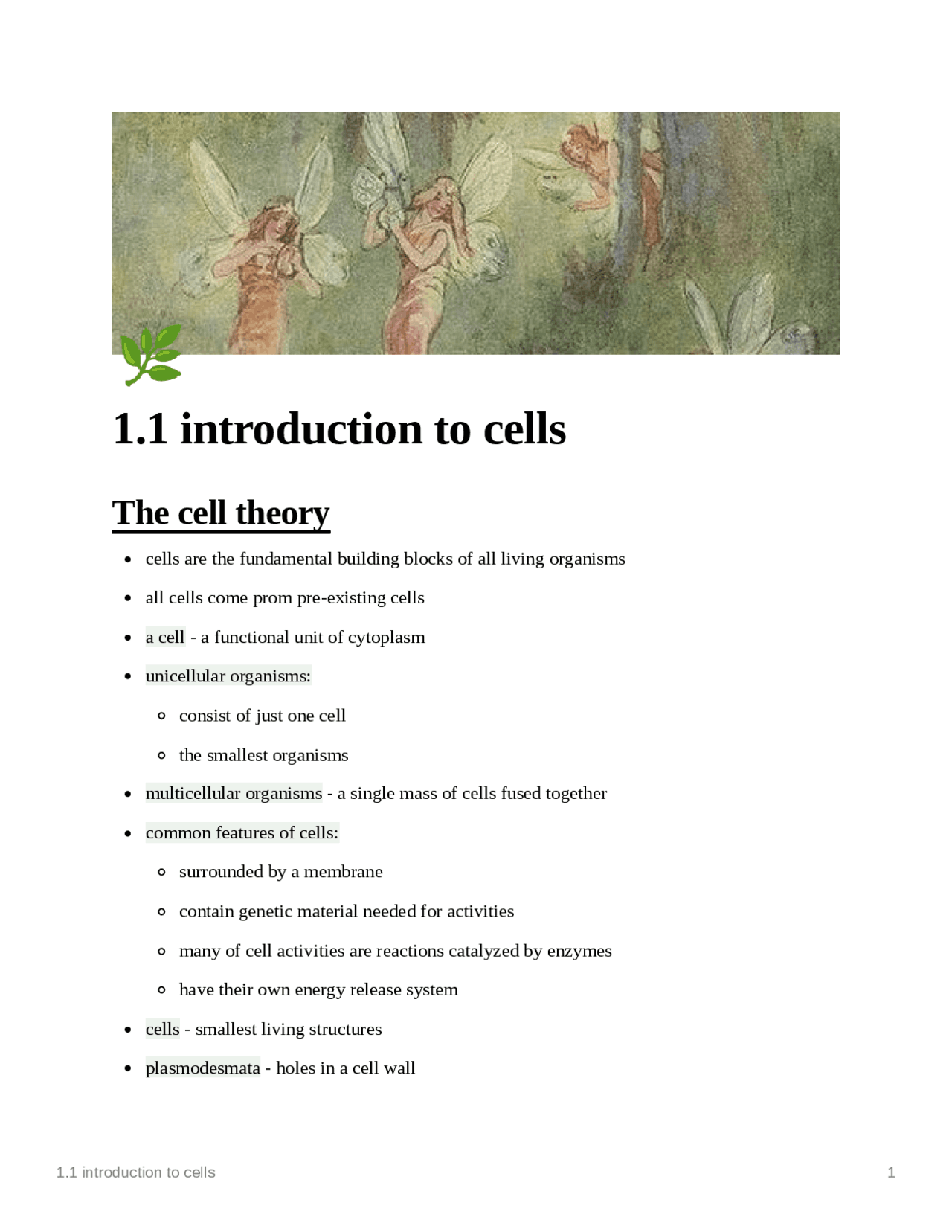IB biology 1.1 introduction to cells | Study notes Biology | Docsity