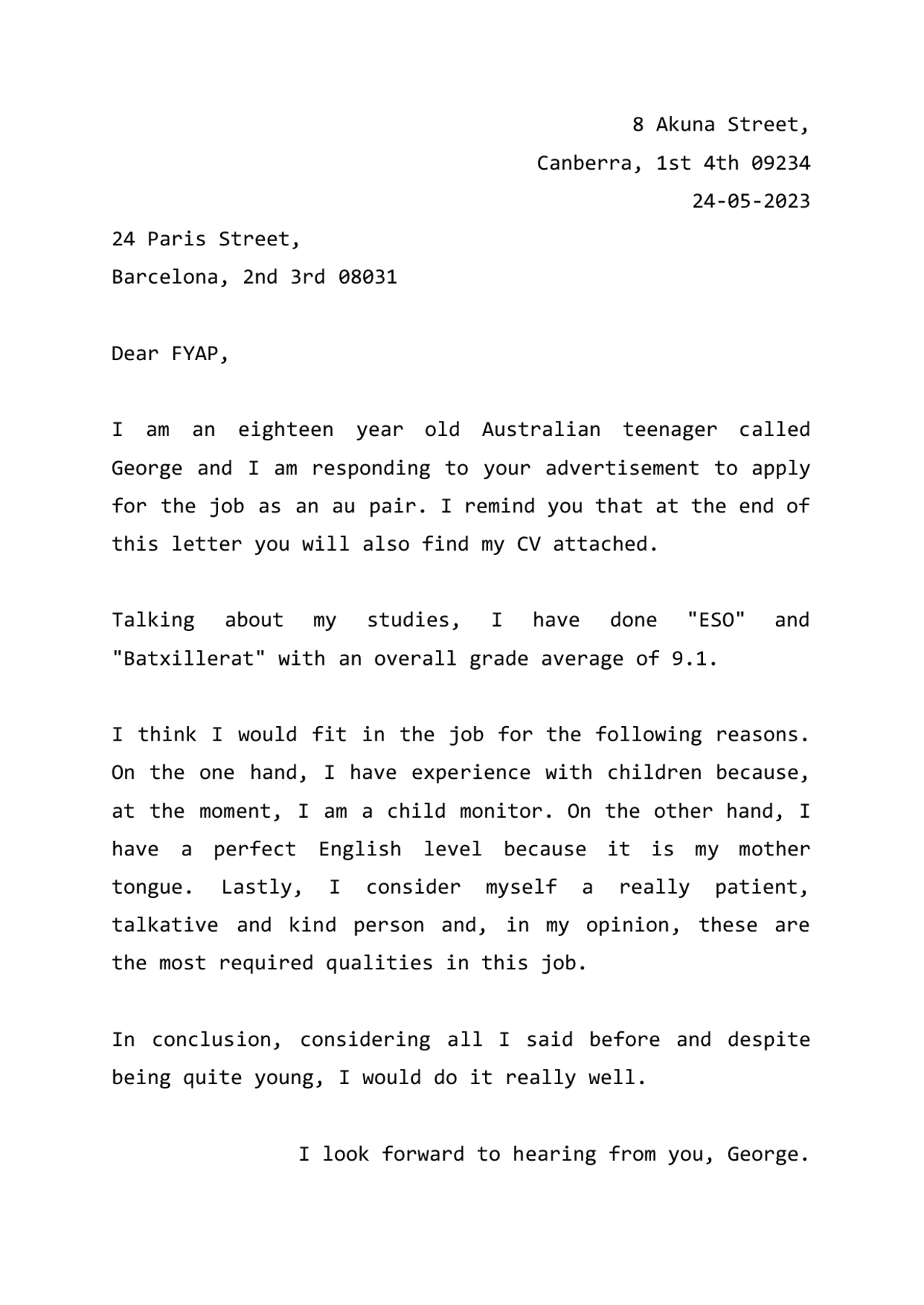 WRITING de inglés de bachillerato | Ejercicios de Inglés | Docsity