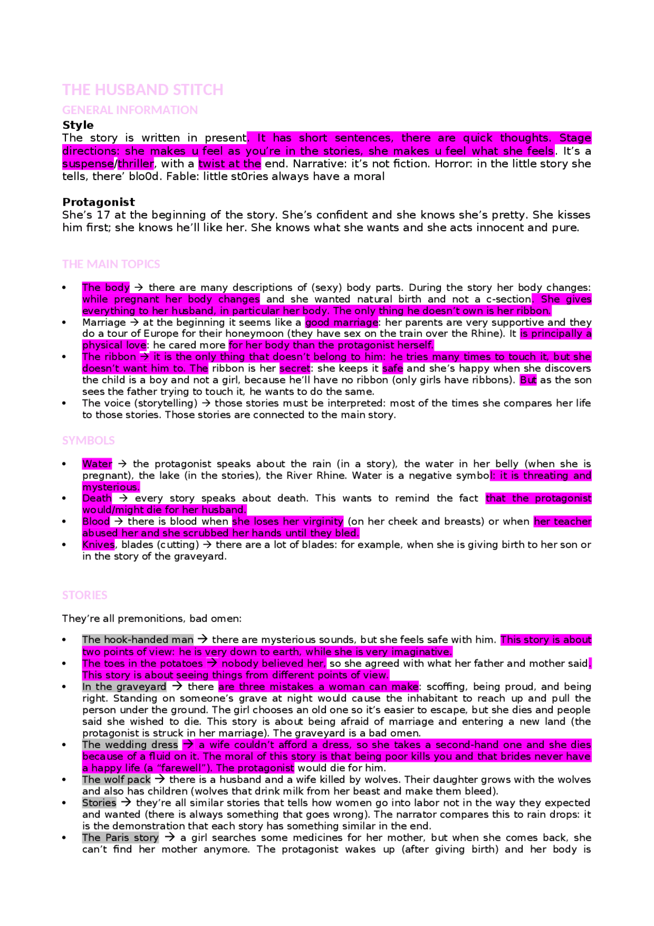 The husband stitich: analysis | Summaries English | Docsity