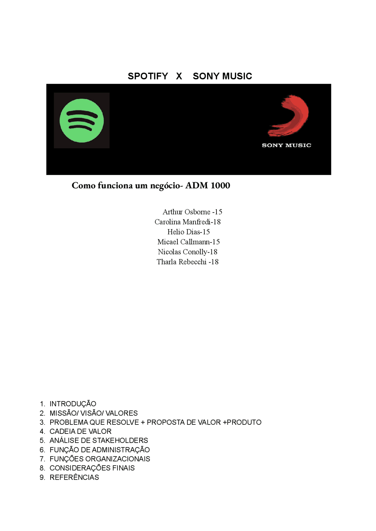 Spotify X Sony Music Trabalhos Administração Empresarial Docsity