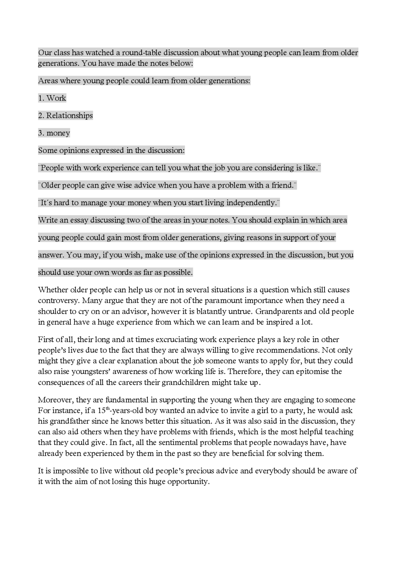 Cae Essay About Young And Old Generation Appunti Di Inglese Docsity