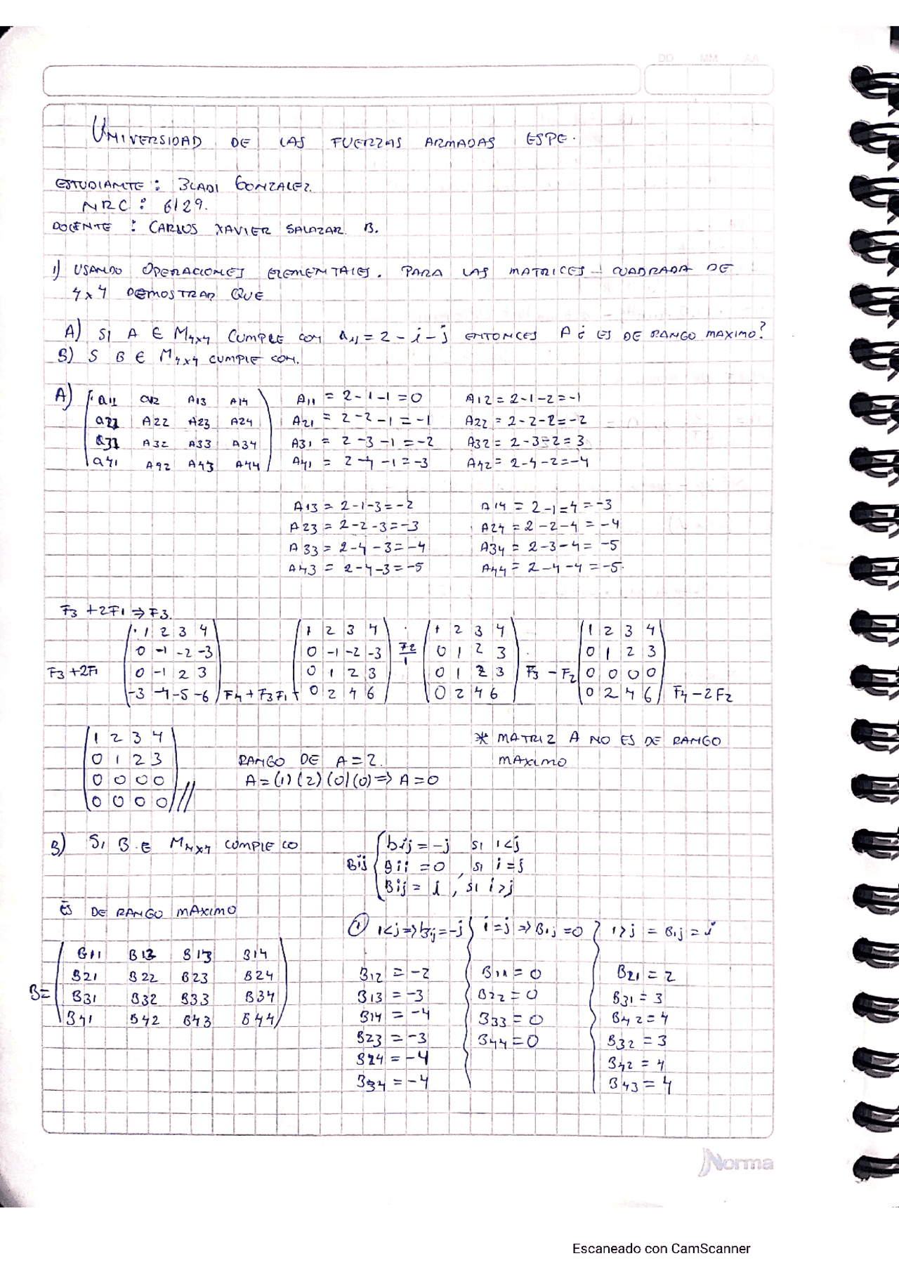 Matrices Por Eliminacion Ejercicios De Álgebra Lineal Docsity
