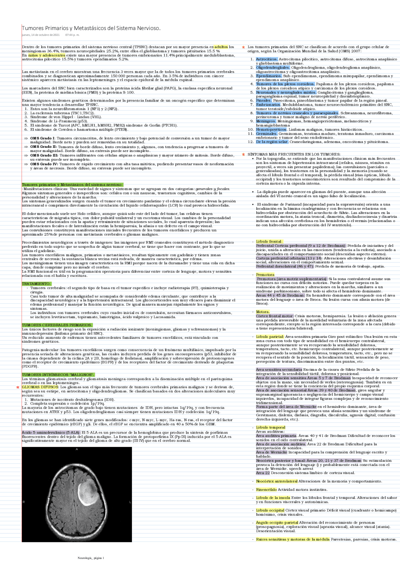 Tumores Primarios Y Metastasicos Diapositivas De Neurología Docsity