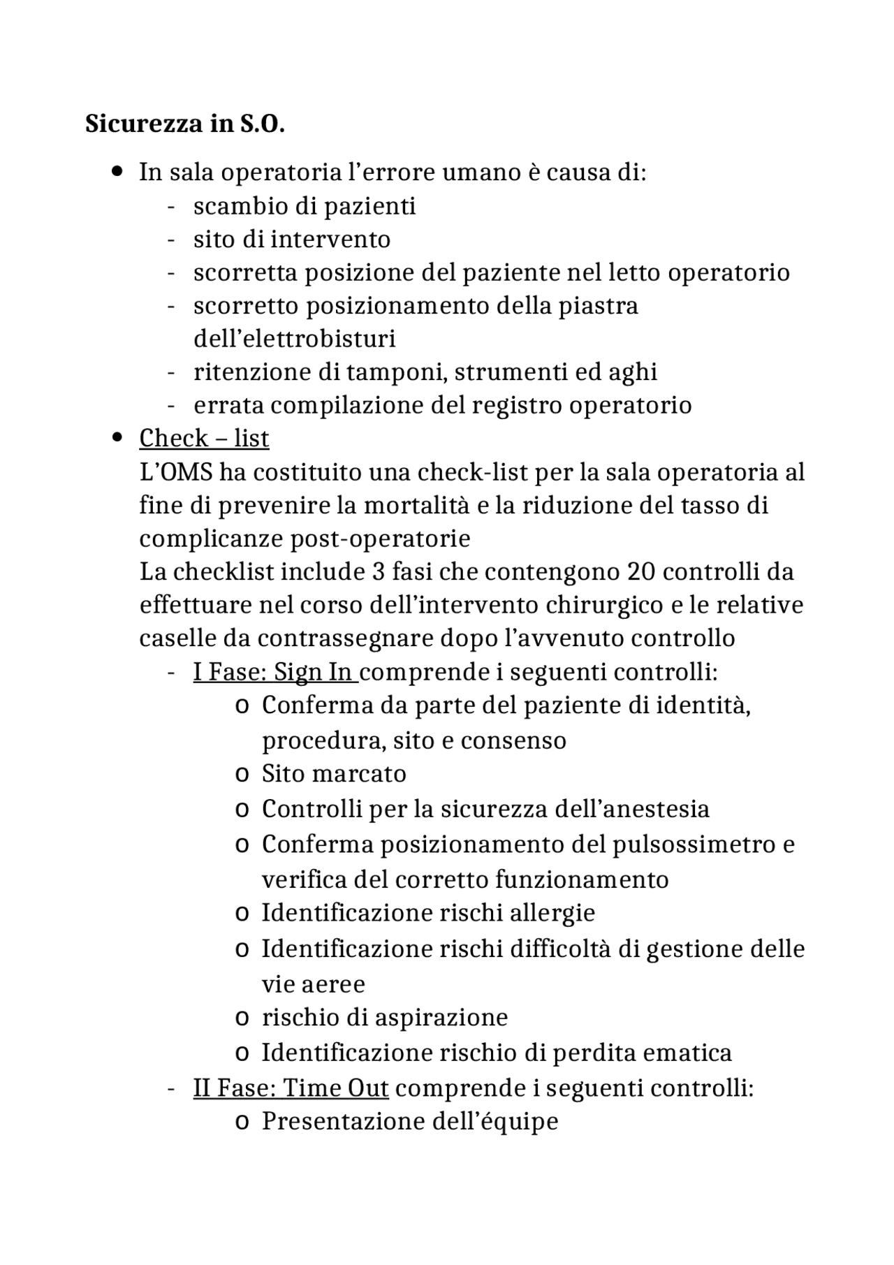 Sicurezza In So Schemi E Mappe Concettuali Di Infermieristica Docsity