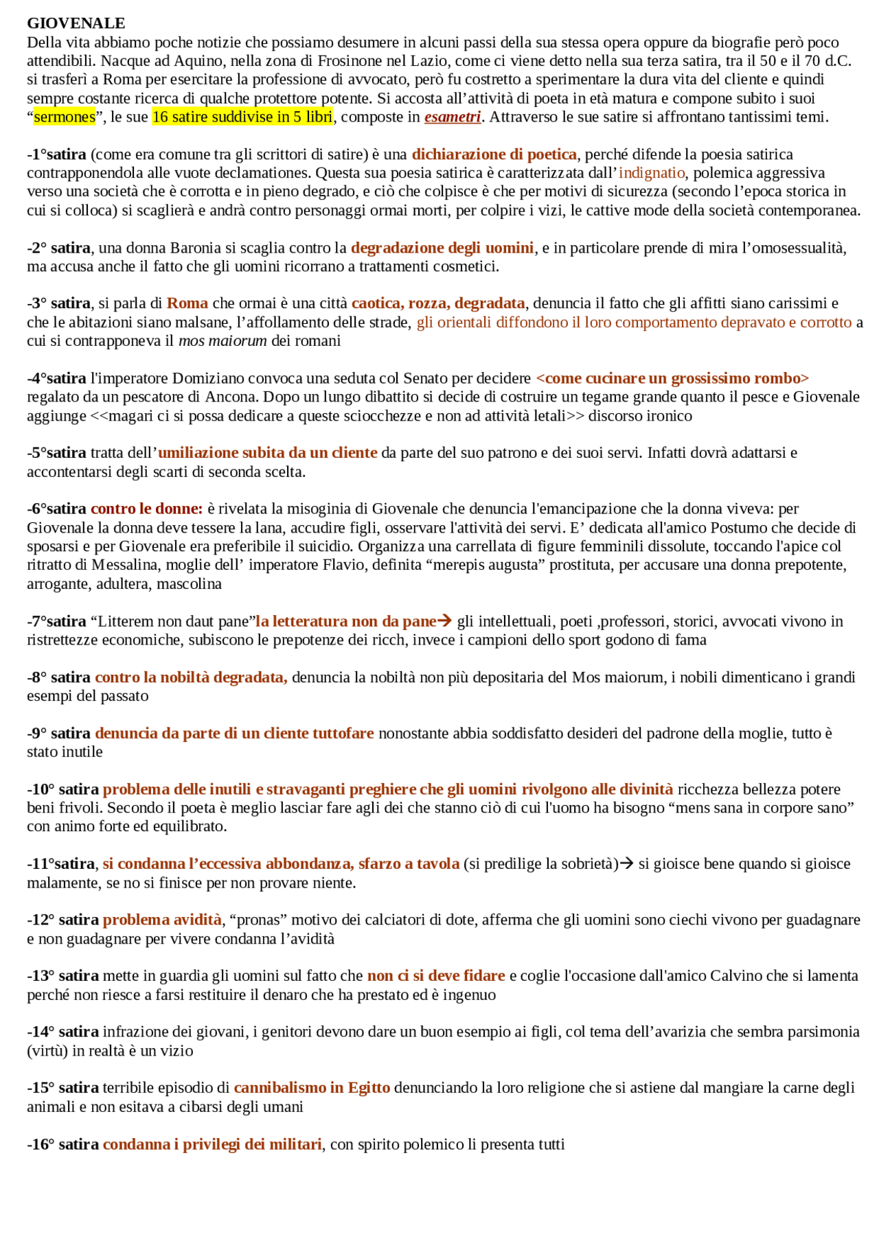 Giovenale Documento Completo Appunti Di Latino Docsity