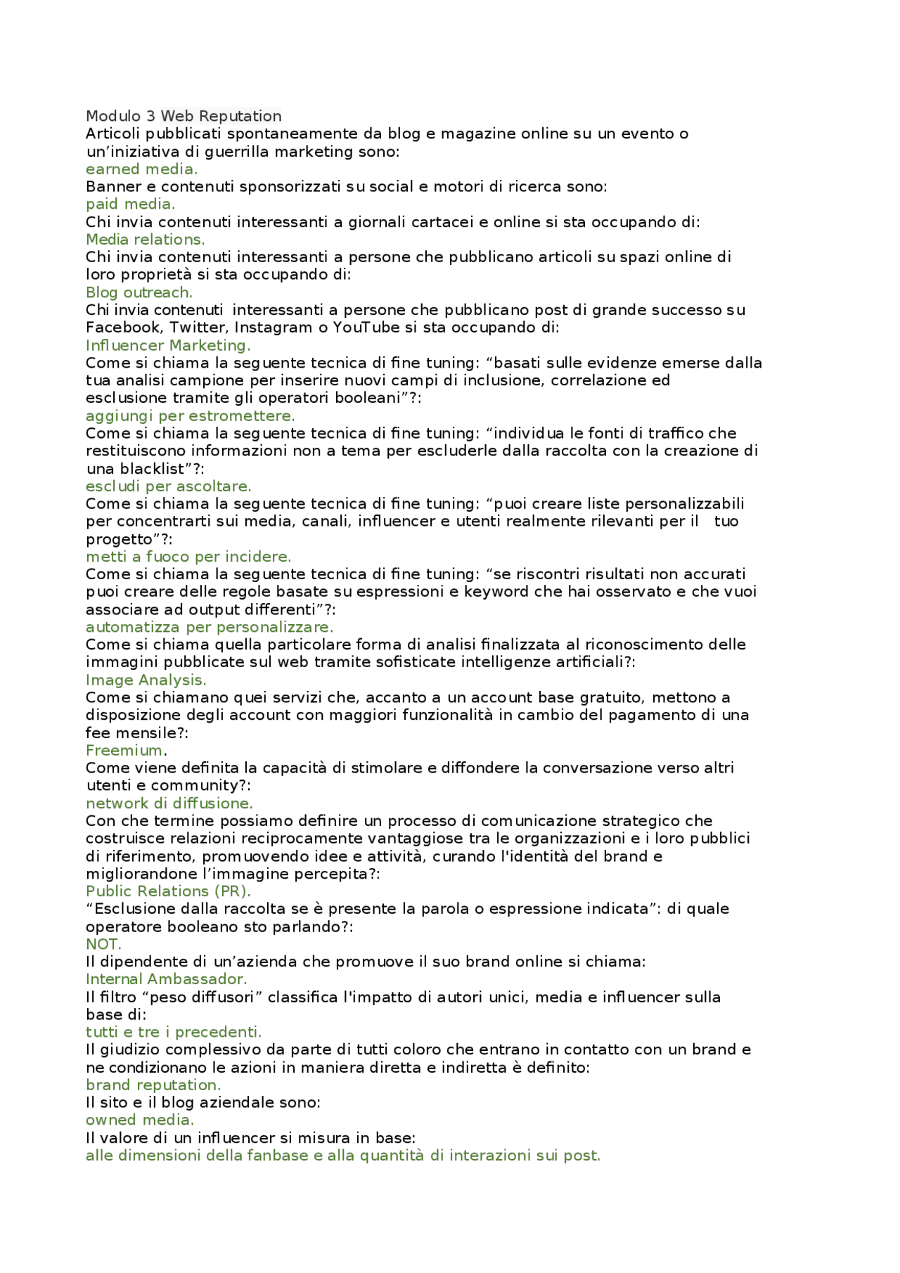 Eipass Social Media Manager Modulo 3 Web Reputation Prove Desame Di