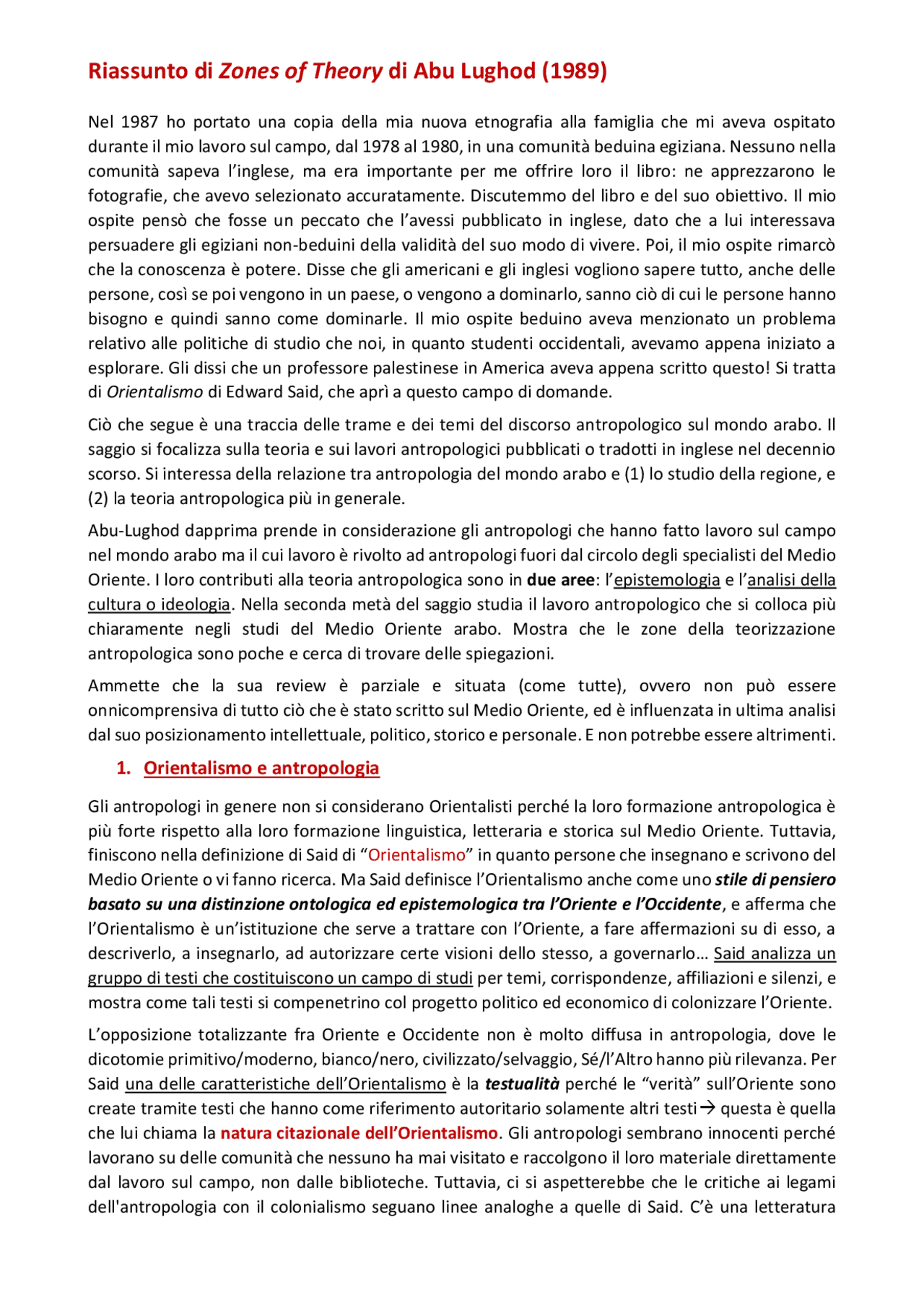 Riassunto Di Zones Of Theory Di Abu Lughod Schemi E Mappe Concettuali