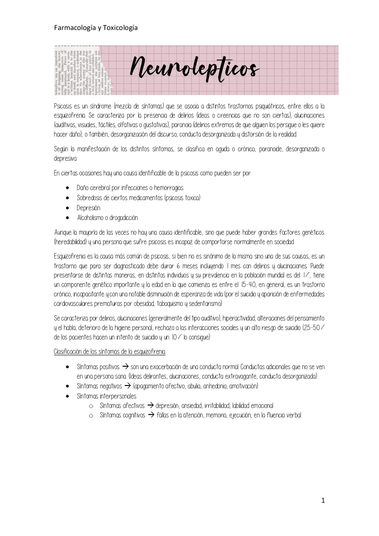 Fármacos Neurolépticos Apuntes De Farmacología Docsity