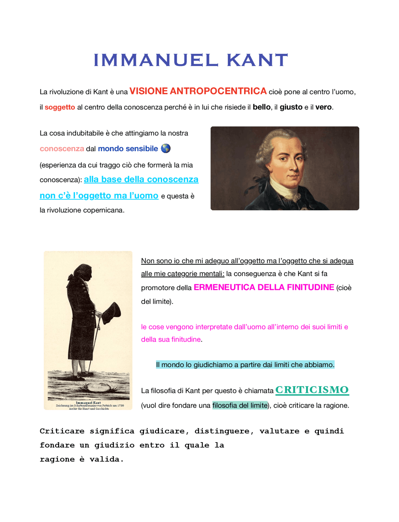 Immanuel Kant e il criticismo | Appunti di Filosofia | Docsity