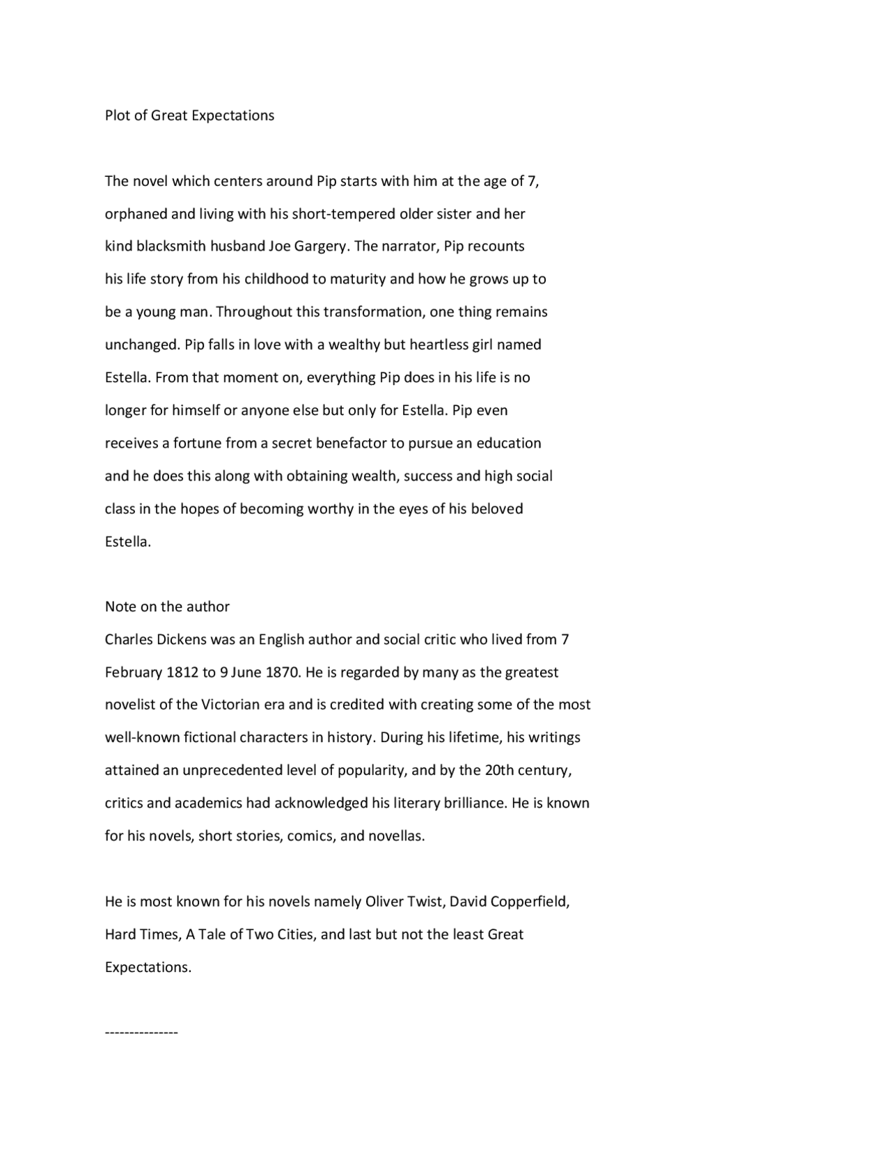 Great Expectations Summary Summaries Literature Docsity