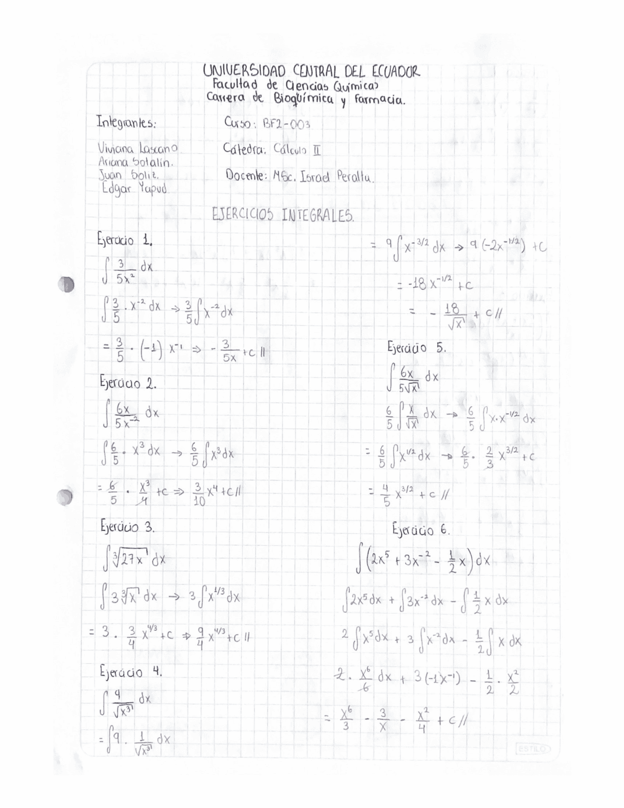 Integrales, derivadas. | Ejercicios de Cálculo | Docsity