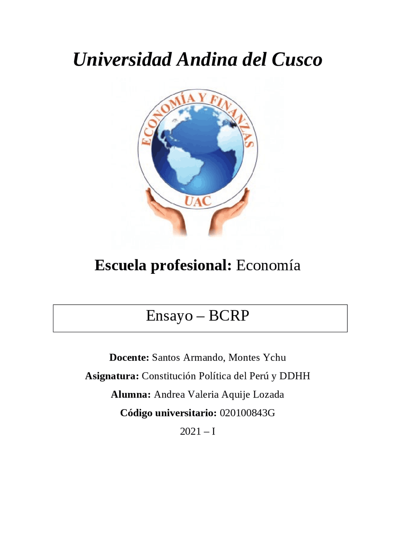 Ensayo Banco Central De Reserva Resúmenes De Economía Política Docsity