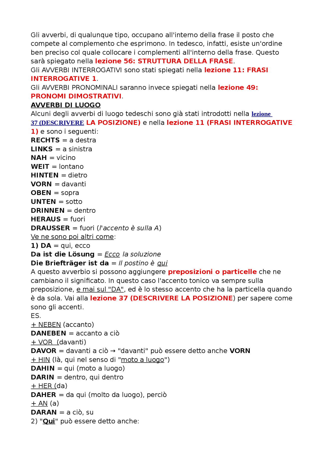 Avverbi Lingua Tedesca Appunti Di Tedesco Docsity