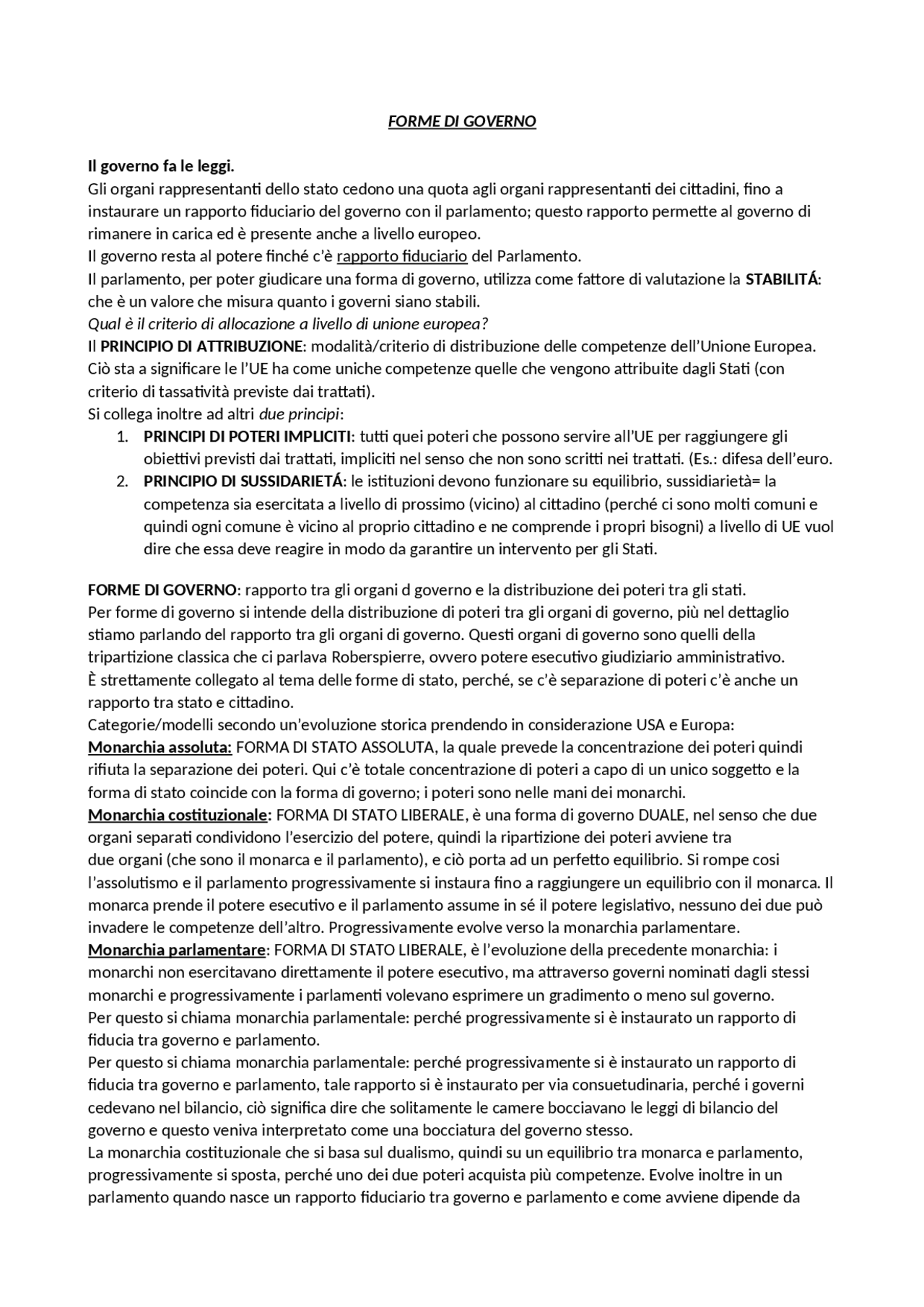Le Forme Di Governo Diritto Pubblico Appunti Di Diritto Pubblico