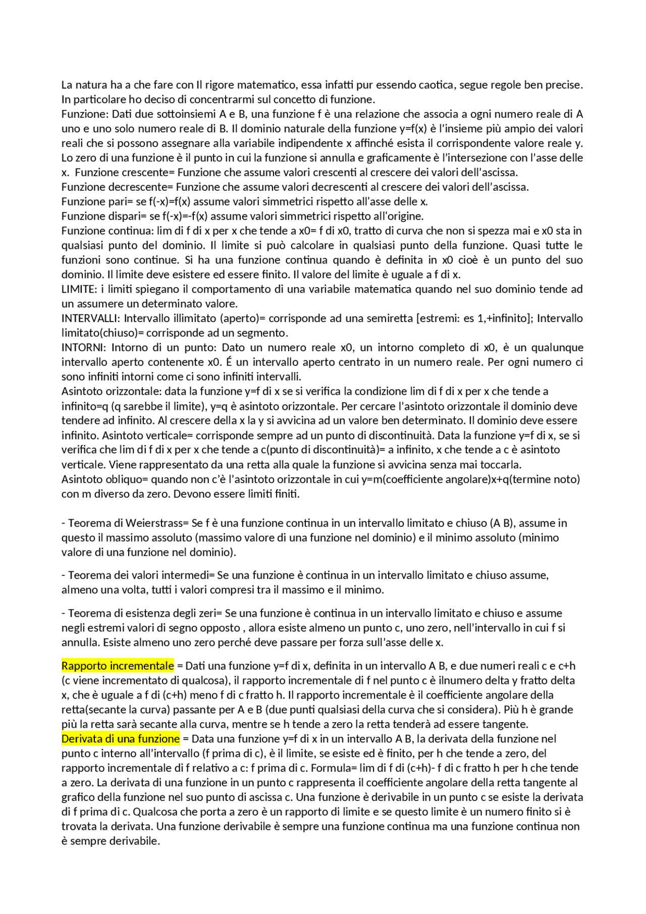 Le Funzioni E I Limiti Sintesi Del Corso Di Matematica Docsity