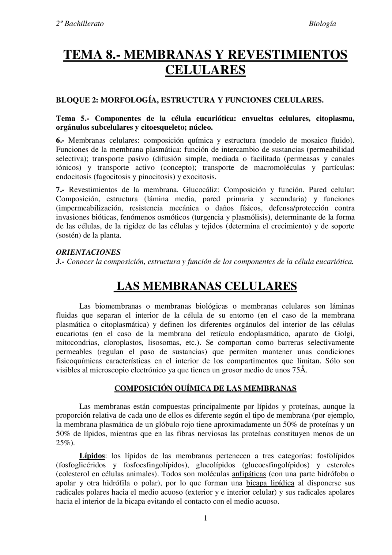 Tema 8 Membranas Celulares Ebau Apuntes De Biología Docsity