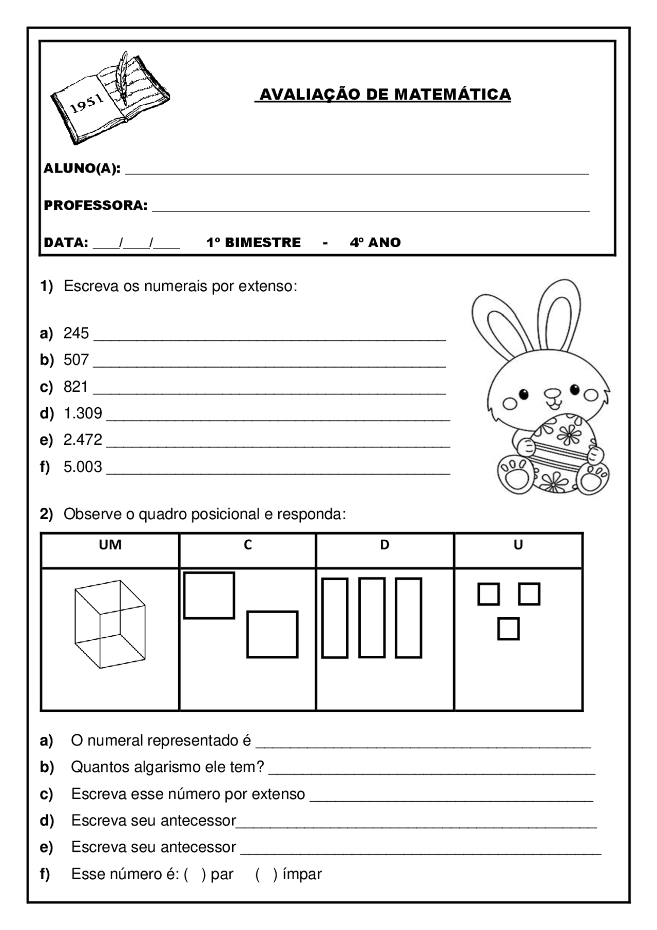 AVALIAÇÃO DE MATEMETICA 3 ANO ENSINO FUNDAMENTAL | Provas Matemática ...