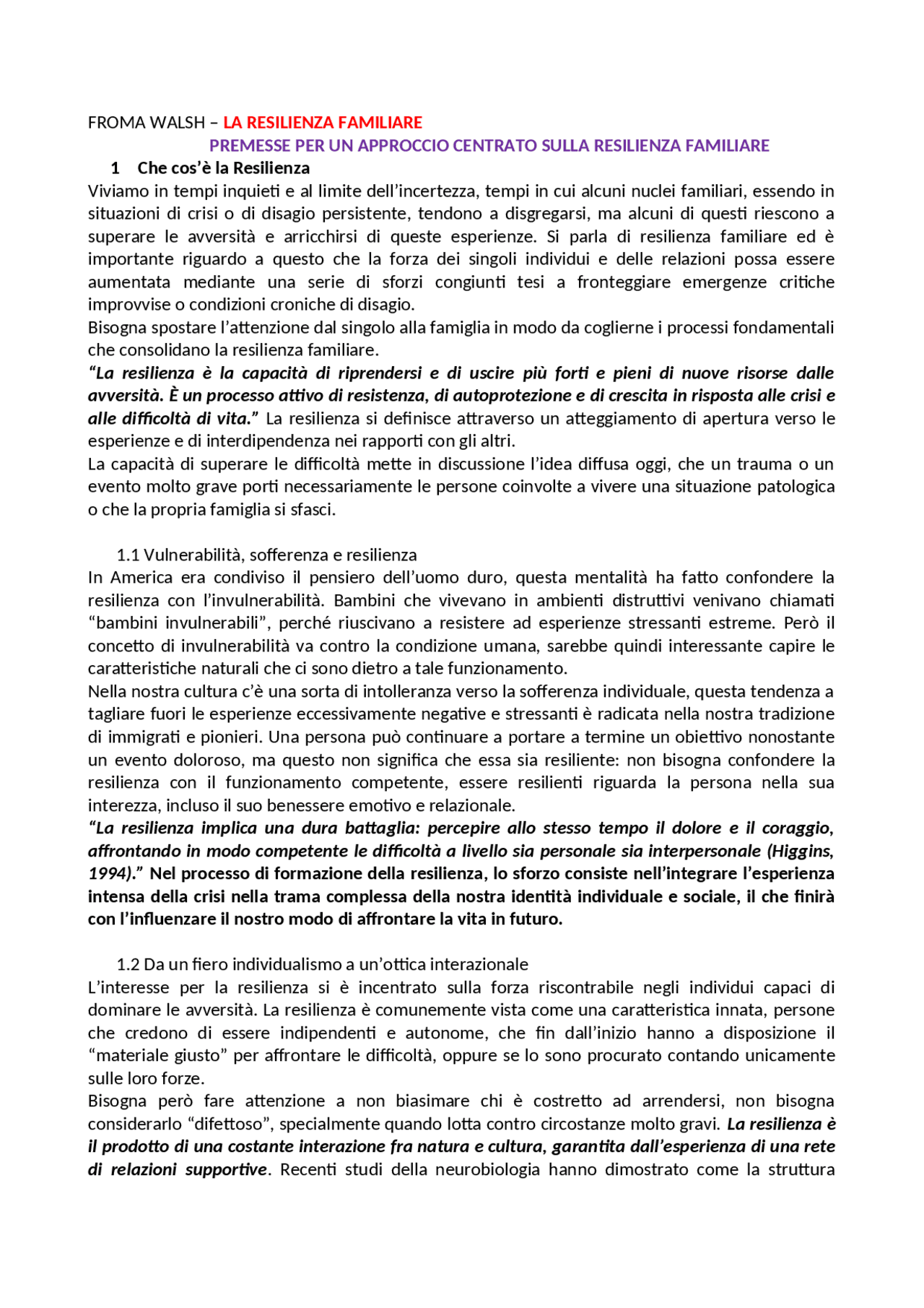 Froma Walsh riassunto la resilienza familiare | Sintesi del corso di ...