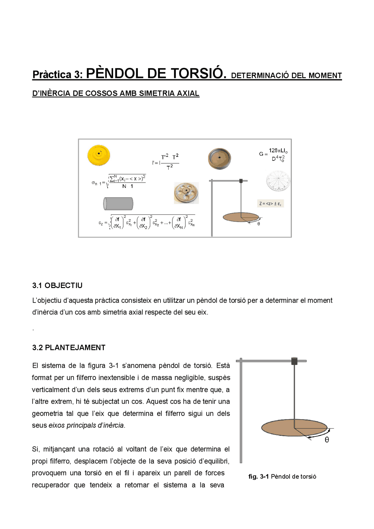 Practica de péndulo de torsión | Apuntes de Física | Docsity