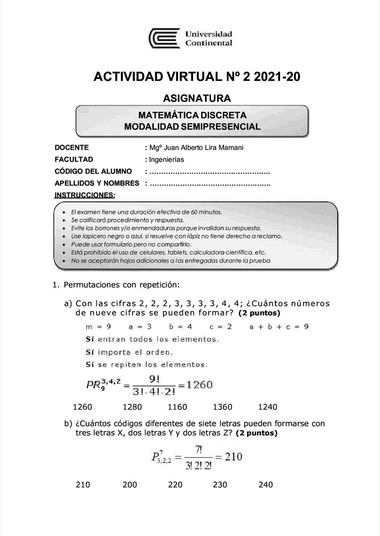 Evaluacion De Actividad Virtual 02 Provas De Matemática Docsity