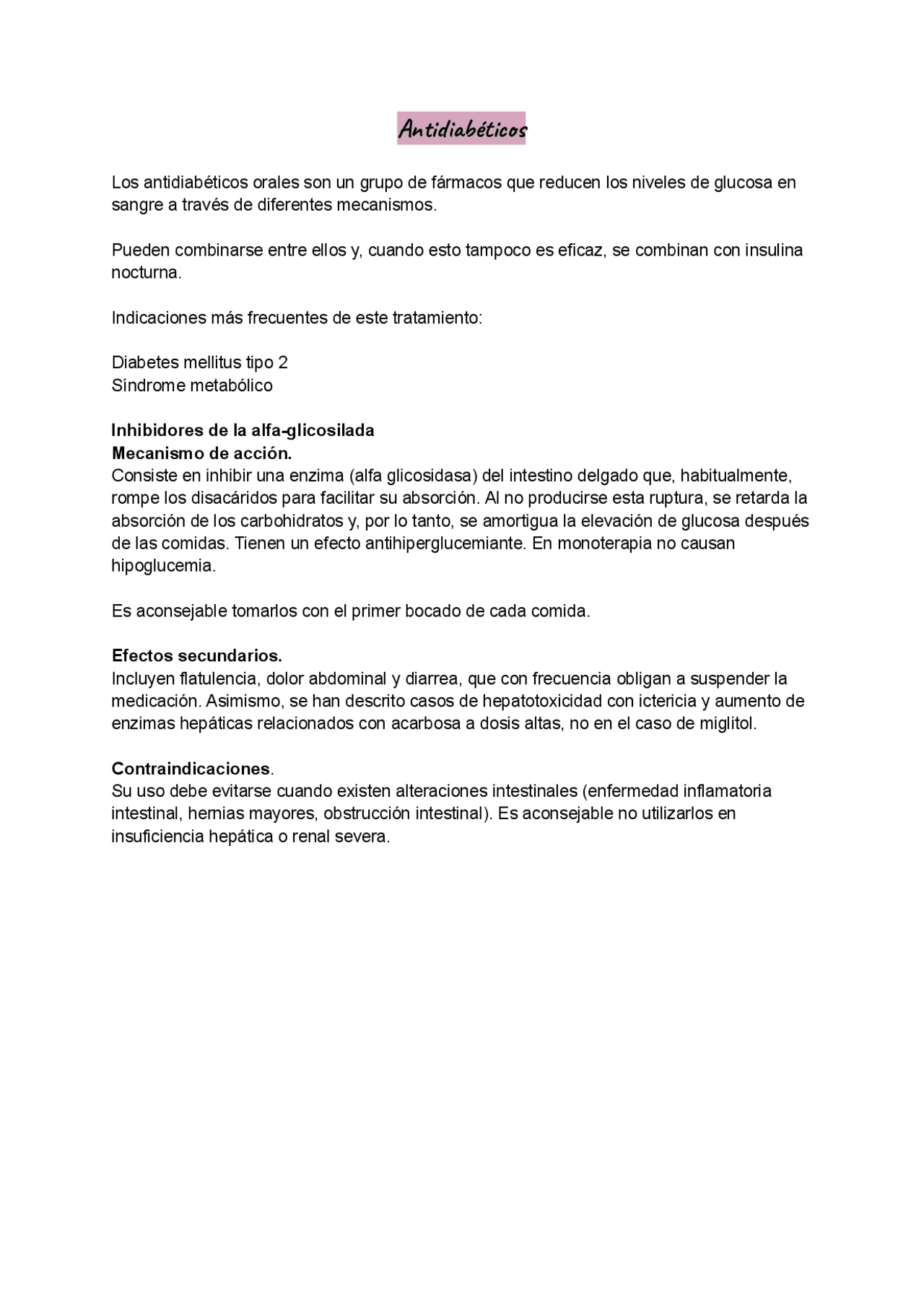 Antidiabeticos Resumen Corto Resúmenes De Farmacología Docsity