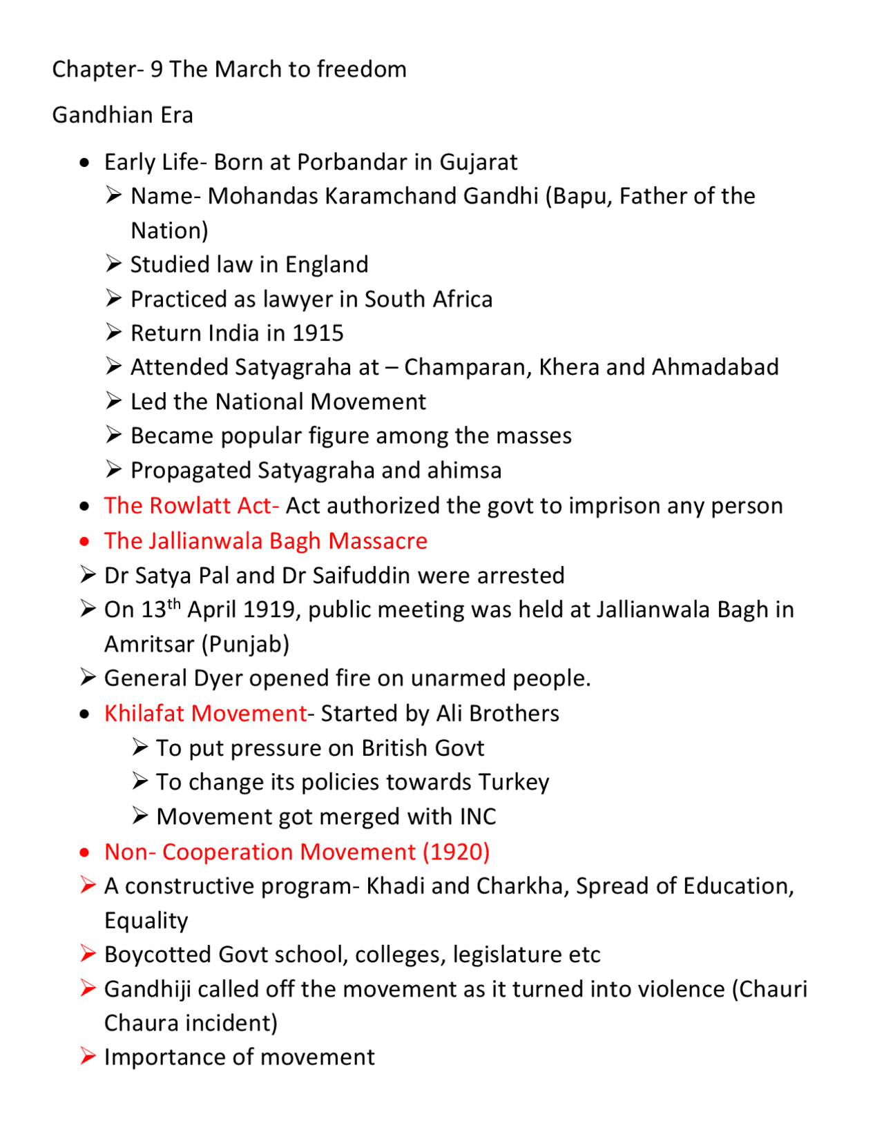 The March to Freedom | Study notes History | Docsity