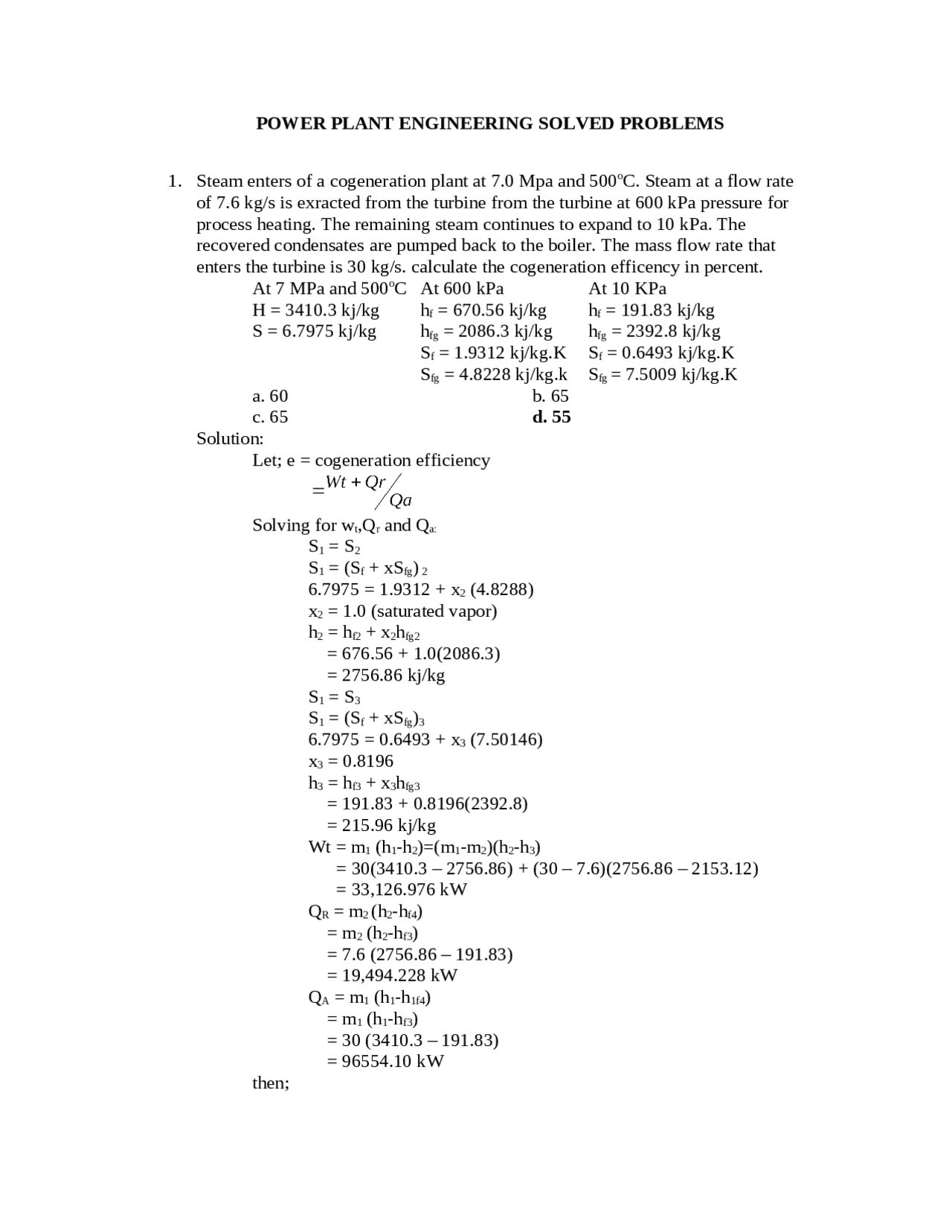 Power Plant Engineering Sample Problems with Solutions | Exercises ...