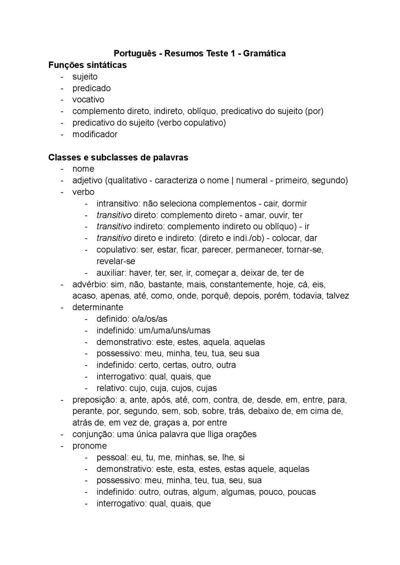 Resumos de Gramática 10º Ano - Português (Portugal) | Notas de estudo ...