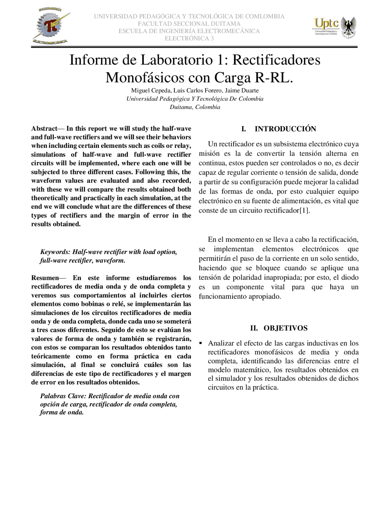 Informe Laboratorio Rectificadores Monofásicos Con Carga R L