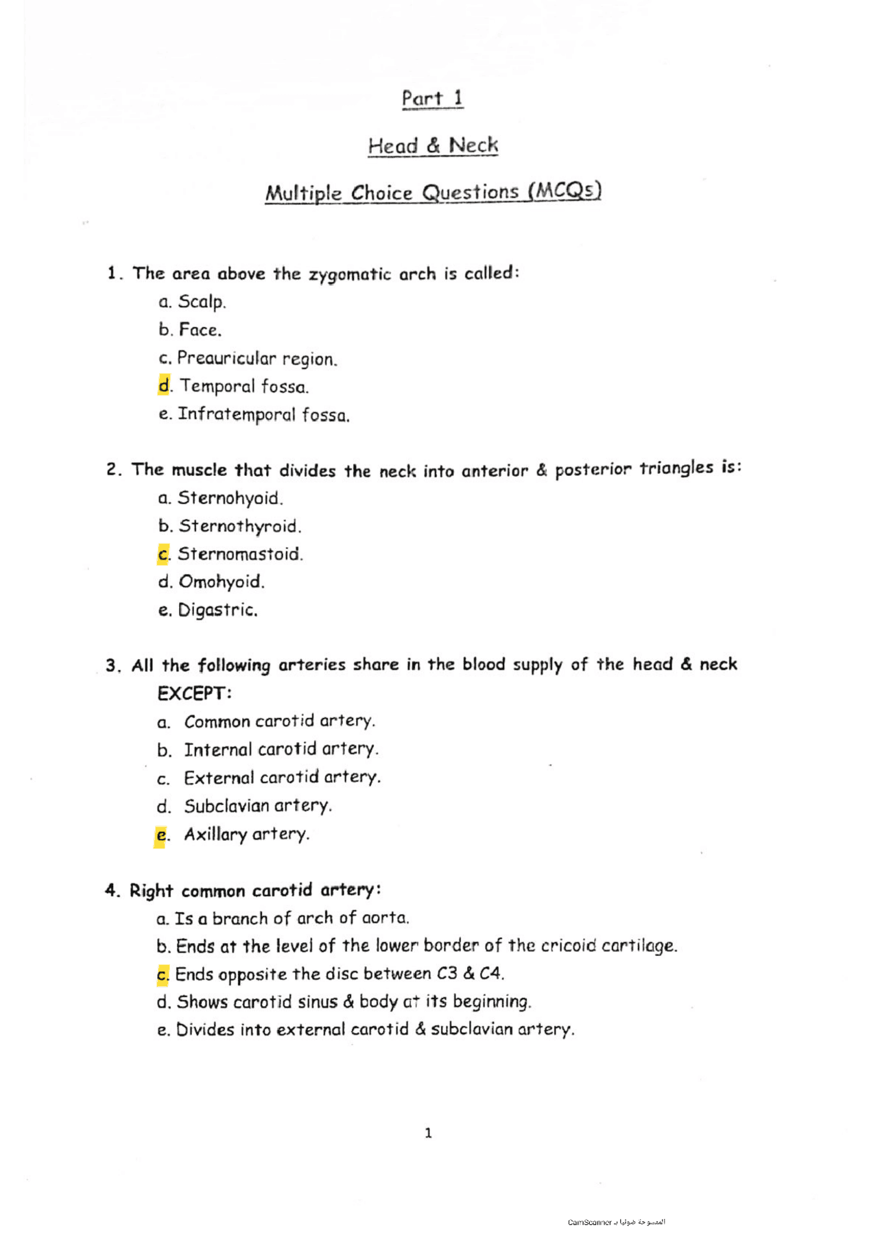 Mcq On Regional Anatomy Exercises Anatomy Docsity