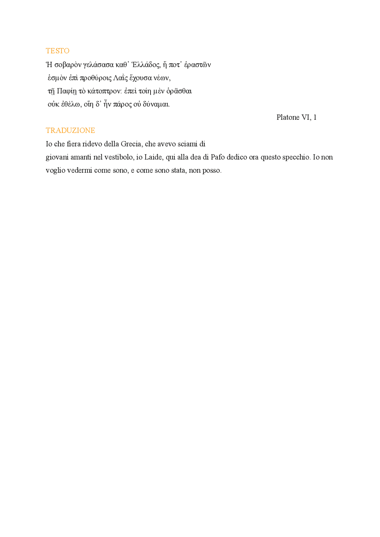 Versione Dal Greco Platone Versioni Di Greco Docsity
