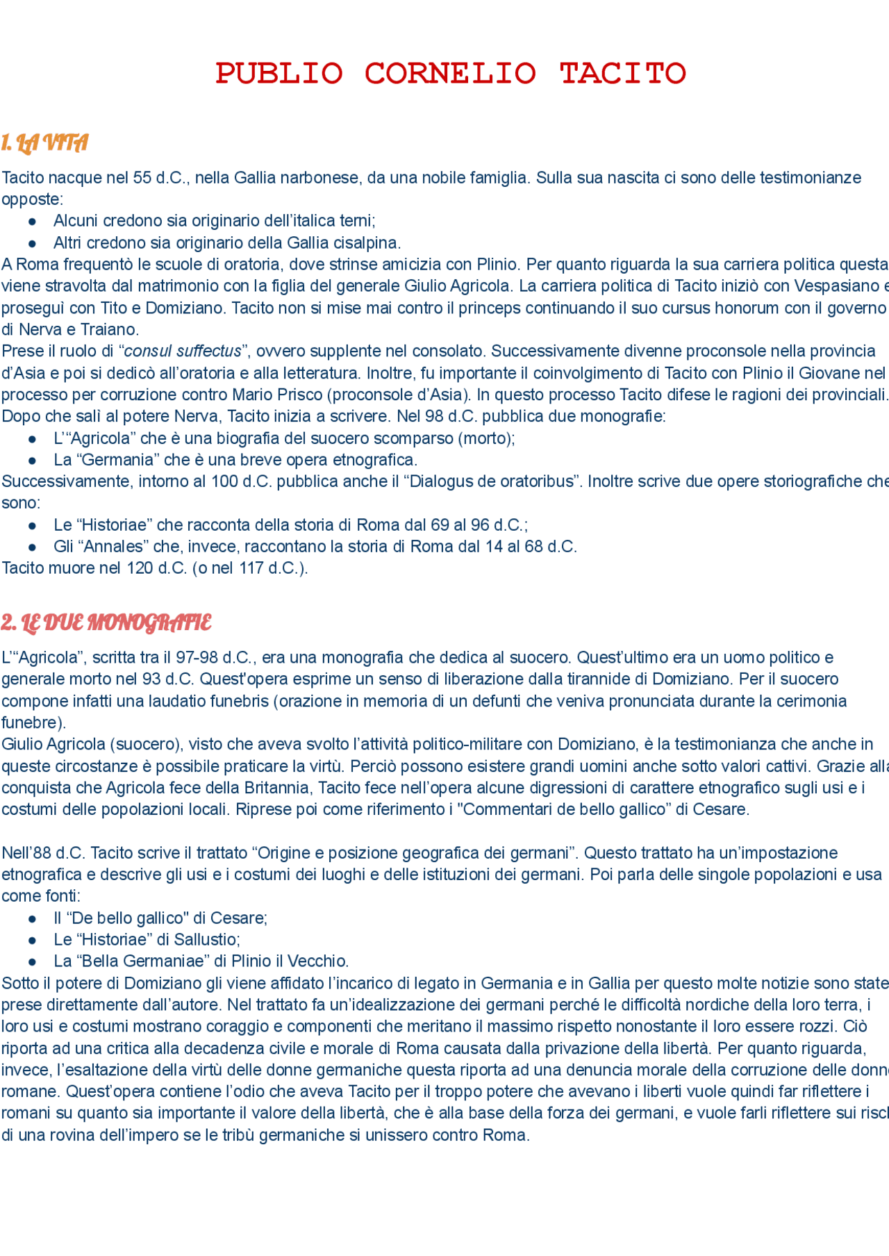 Publio Cornelio Tacito Appunti Di Latino Docsity