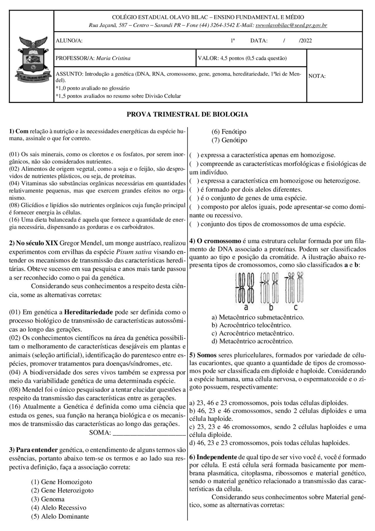 Prova De Biologia Ensino Médio Provas Biologia Docsity