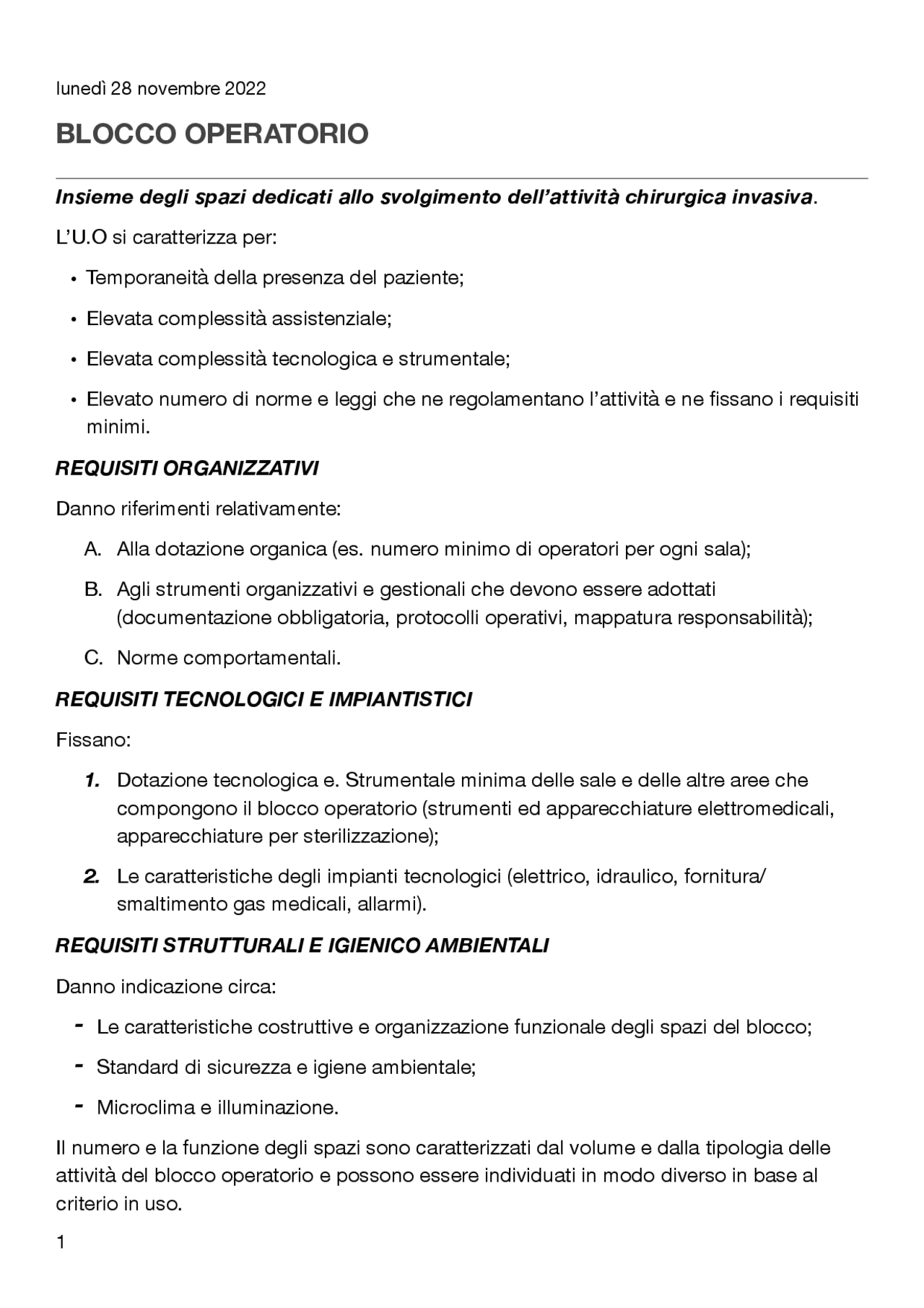 BLOCCO OPERATORIO E LE VARIE CARATTERISTICHE | Appunti di Chirurgia ...