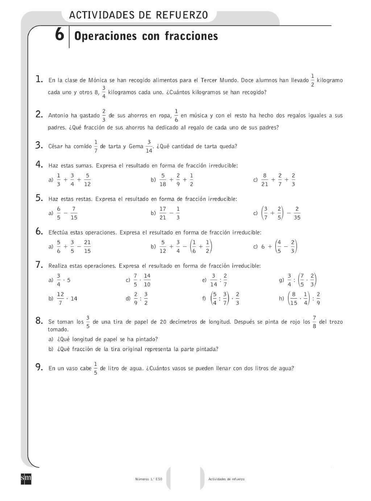 Ejercicios de fracciones | Ejercicios de Matemáticas | Docsity