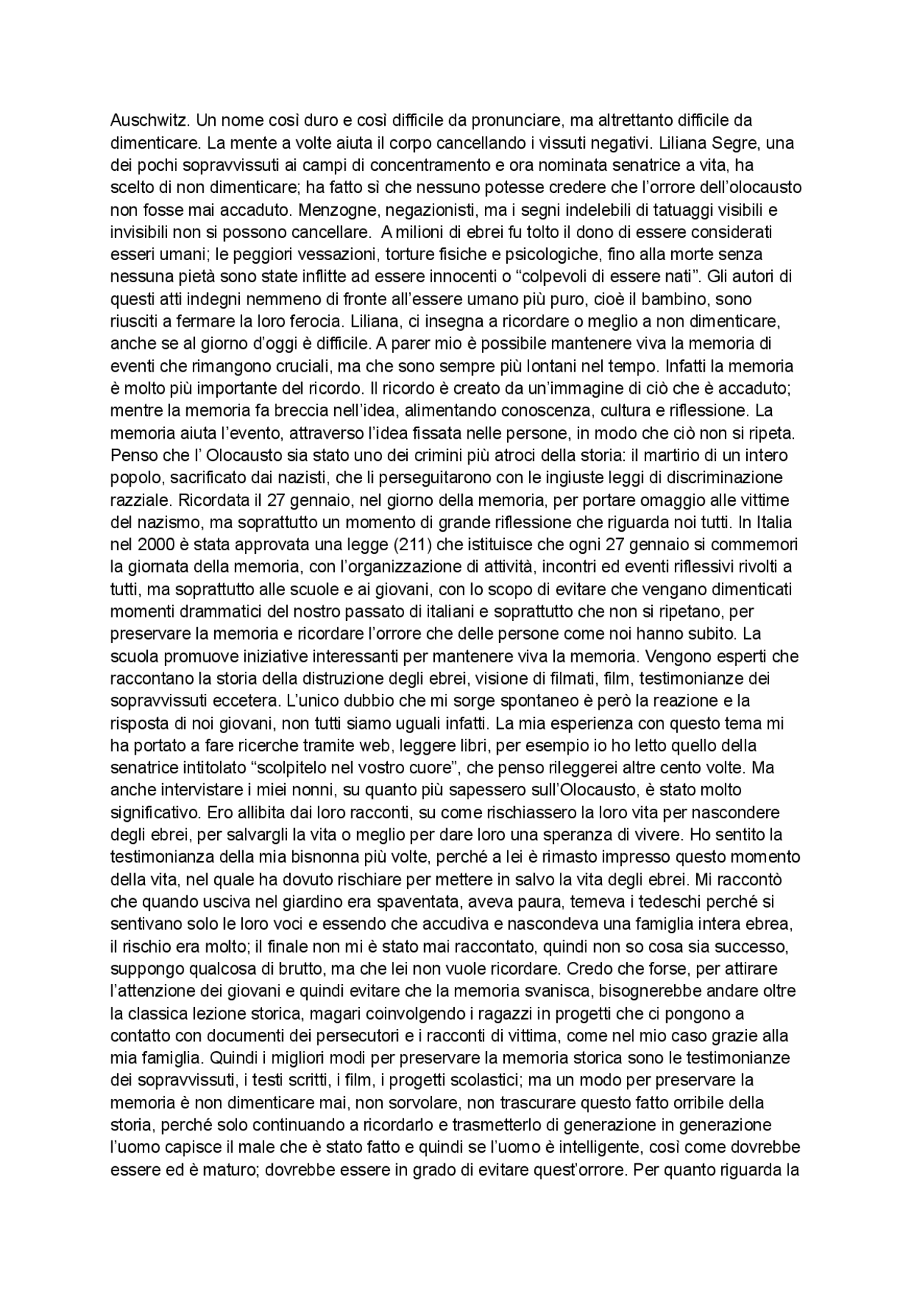 Tema Sulla Memoria Italiano Lecture Notes Italian Docsity