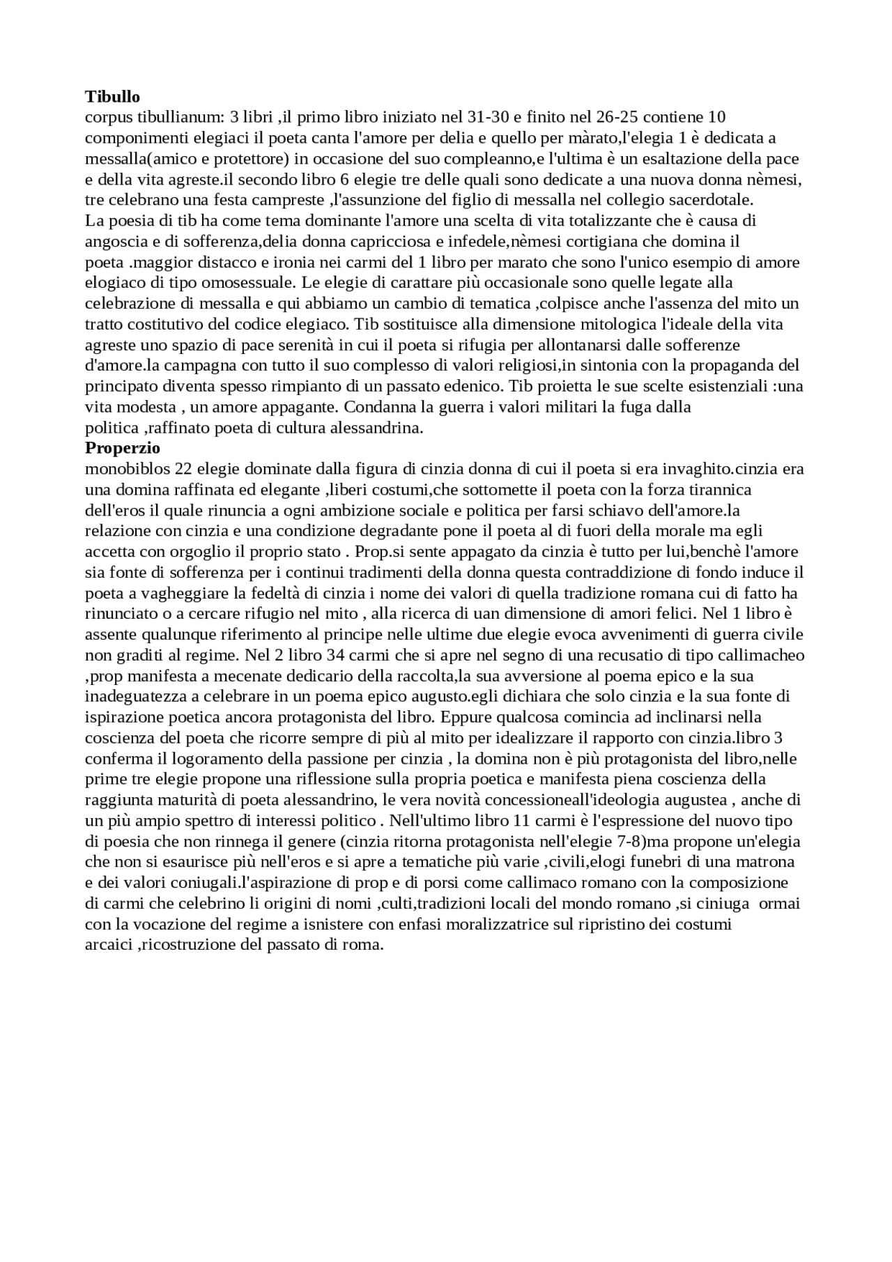 Riassunto Tibullo E Properzio Schemi E Mappe Concettuali Di