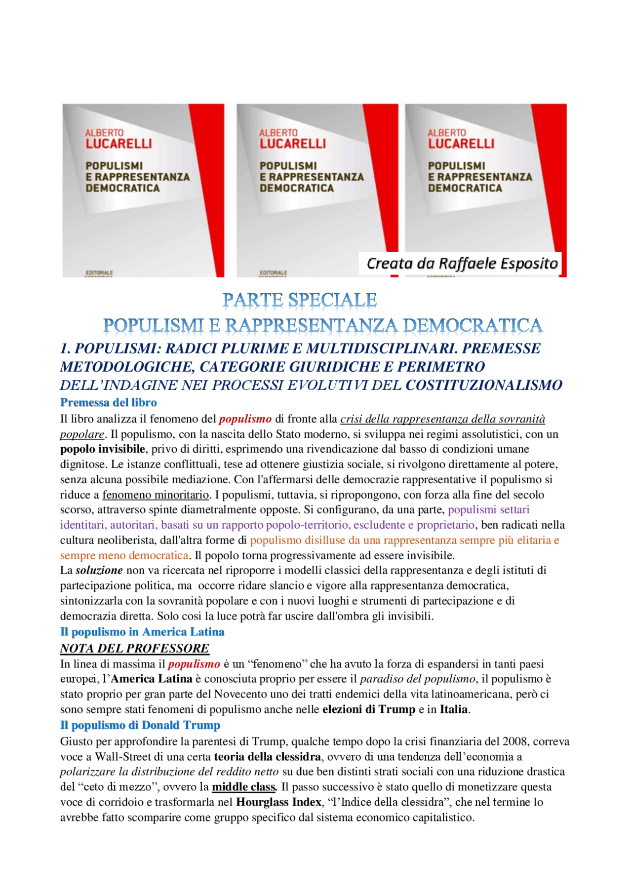 Parte speciale Populismo Lucarelli | Dispense di Diritto Pubblico | Docsity