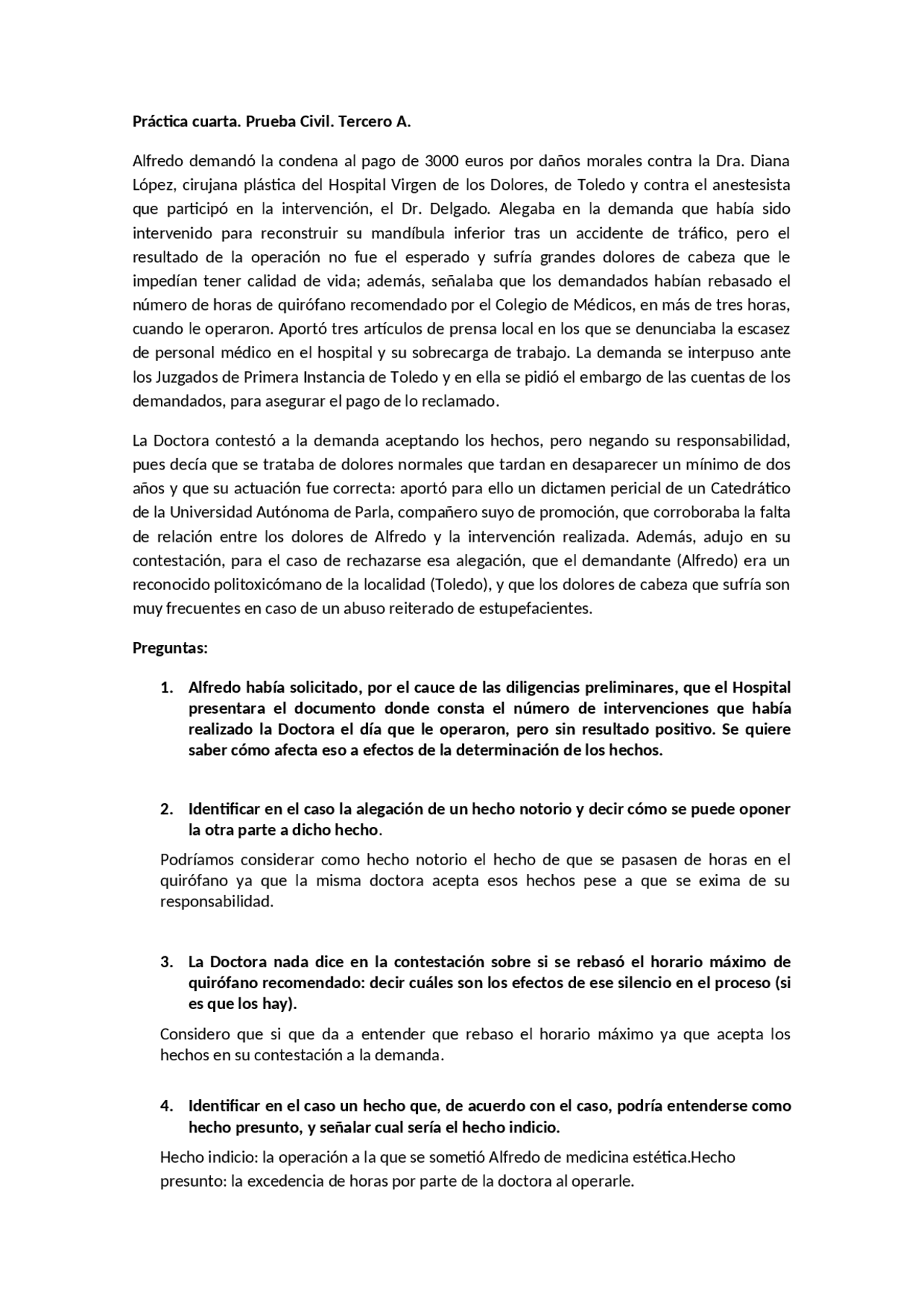 Practica Derecho Procesal Civil Ii Ejercicios De Derecho Procesal