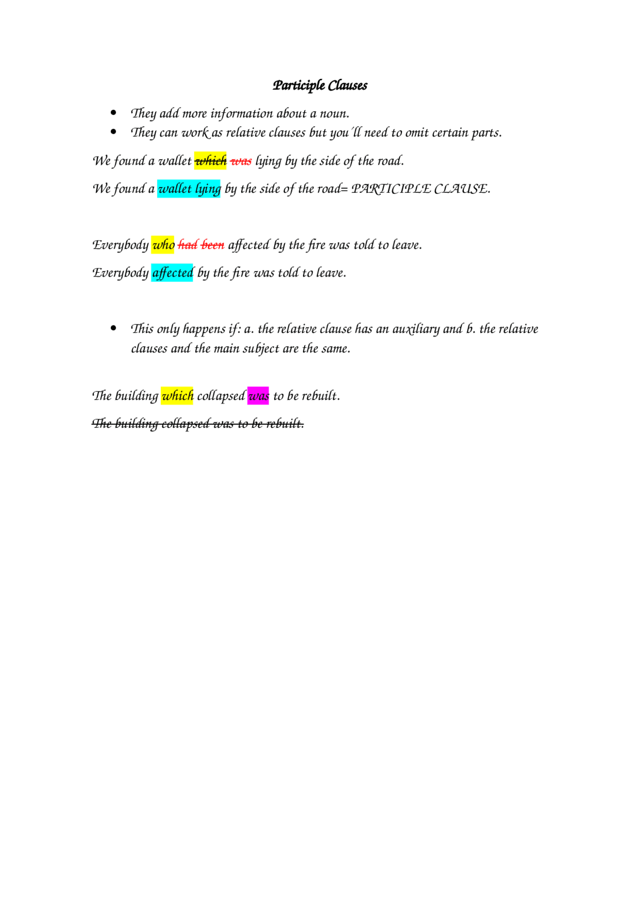 Participe clauses examples | Apuntes de Inglés | Docsity