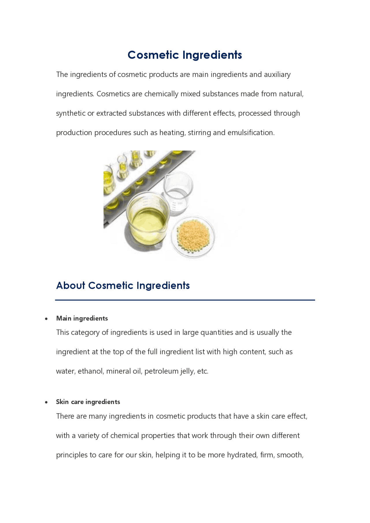 Cosmetic Ingredients | Study notes Biochemistry | Docsity