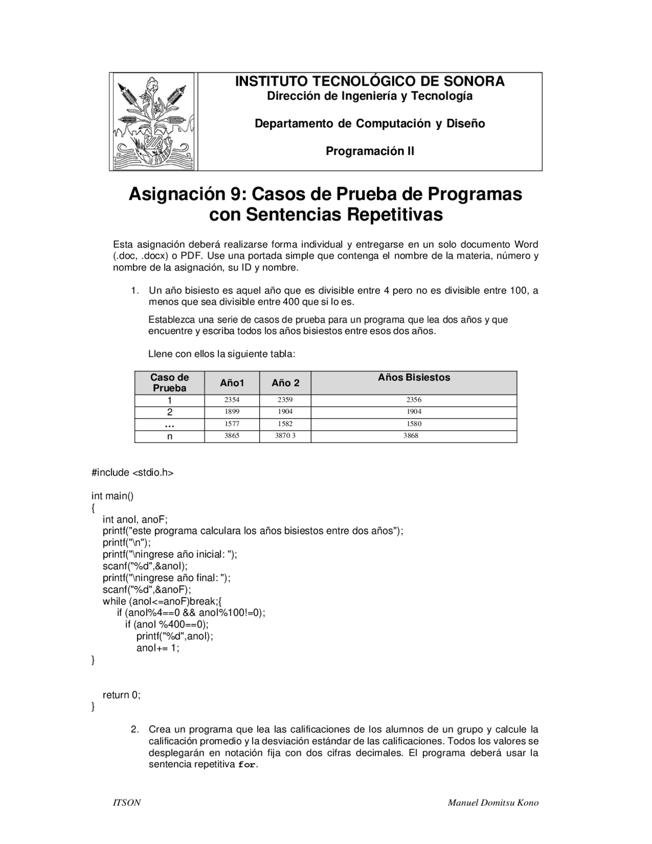 Asignacion 9 De Programacion C Ejercicios De Programación C Docsity