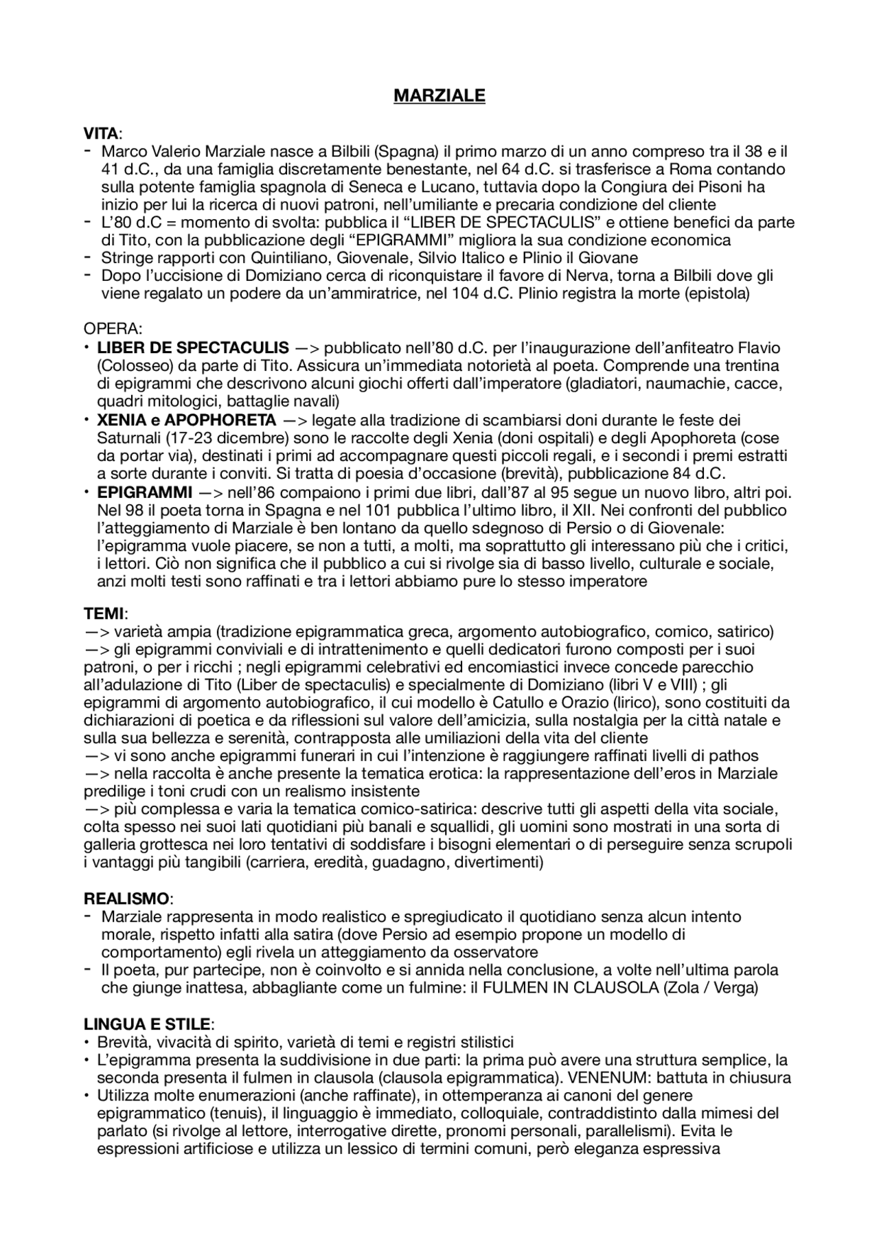 Marziale: Vita, Opere e Temi | Schemi e mappe concettuali di Latino | Docsity