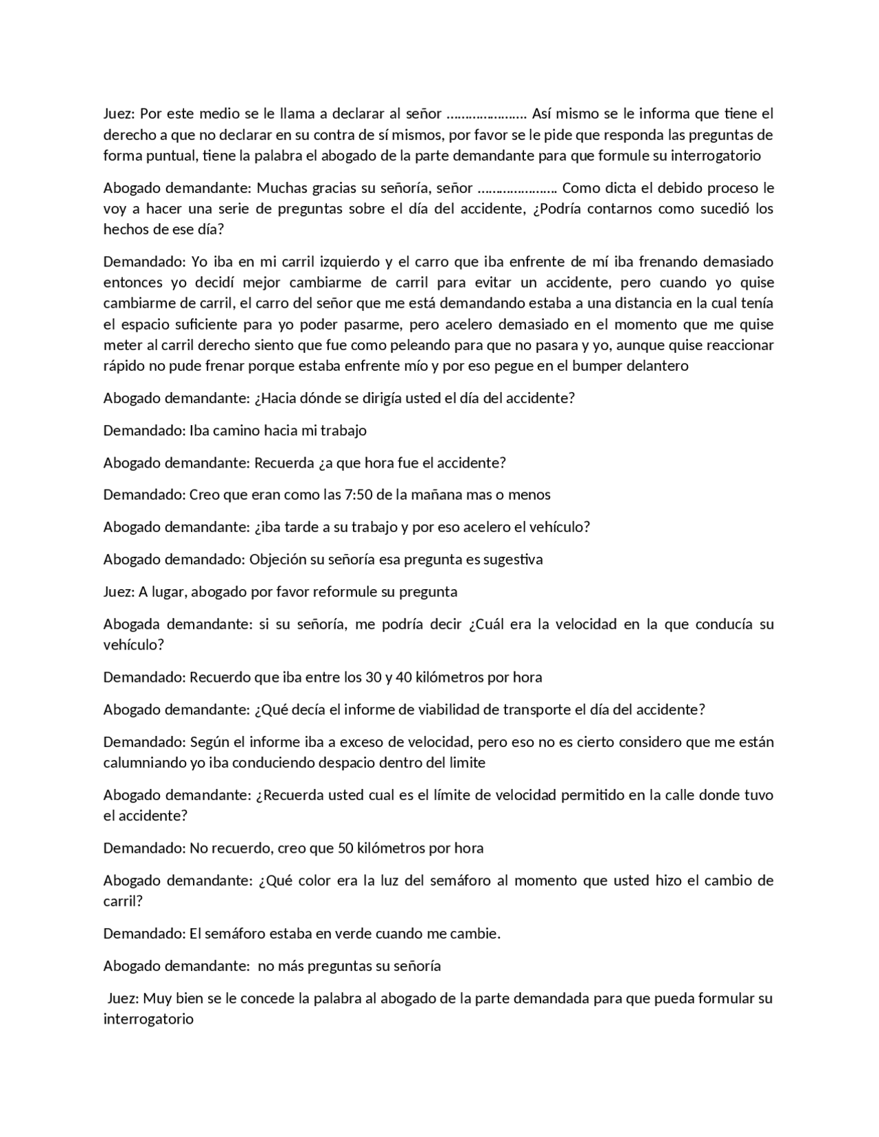 Simulacion de interrogatorio de parte y de testigos para derecho ...